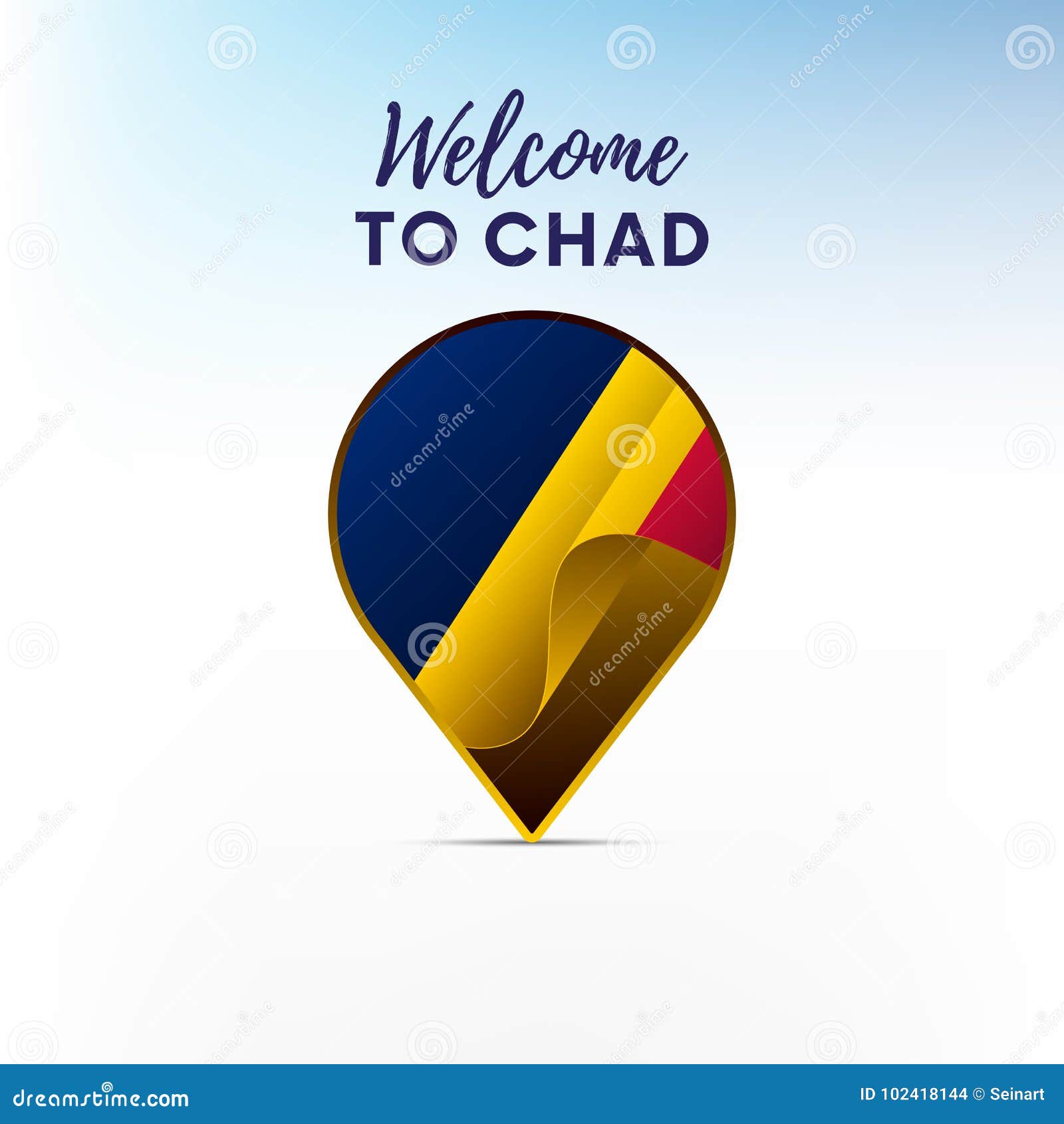 Flag of Chad in Shape of Map Pointer or Marker. Welcome To Chad. Vector ...