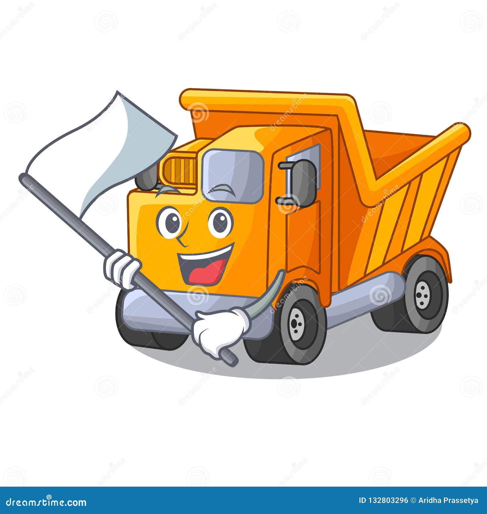 With Flag Character Truck Dump on Trash Construction Stock Vector ...
