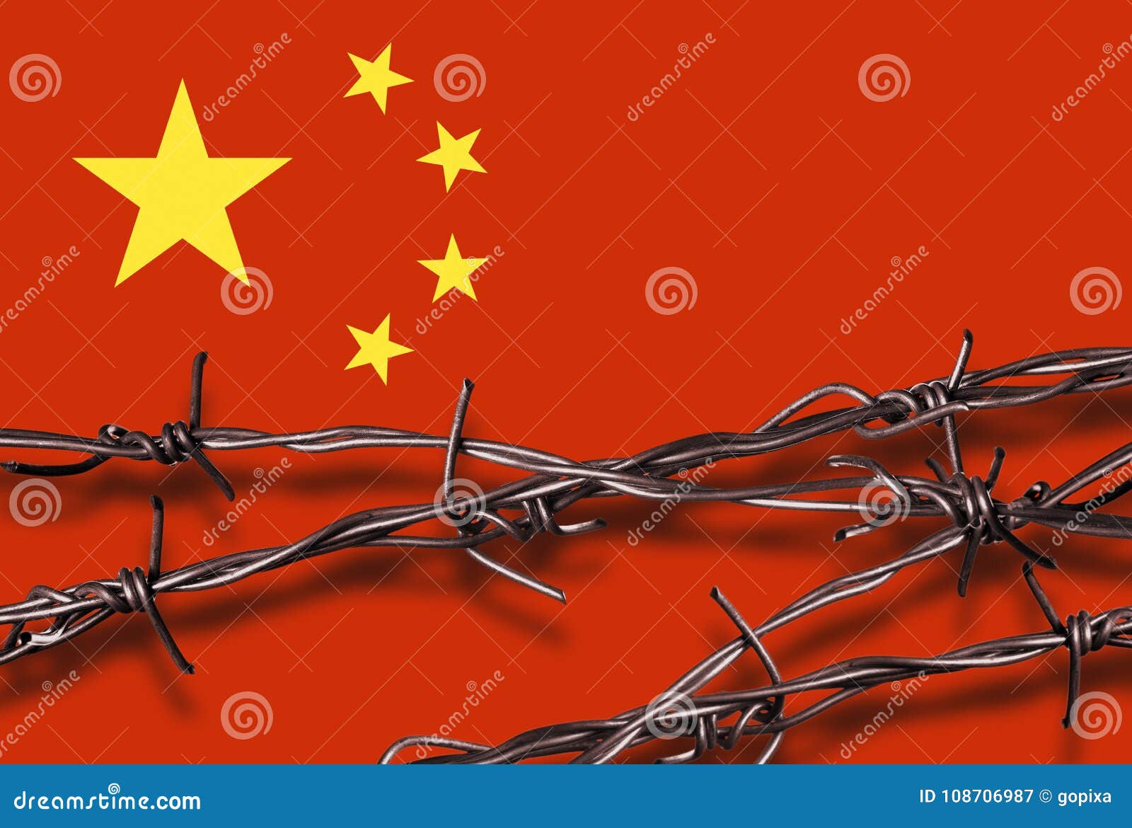 Flag of China with Barbed Wire Stock Image - Image of encapsulate ...