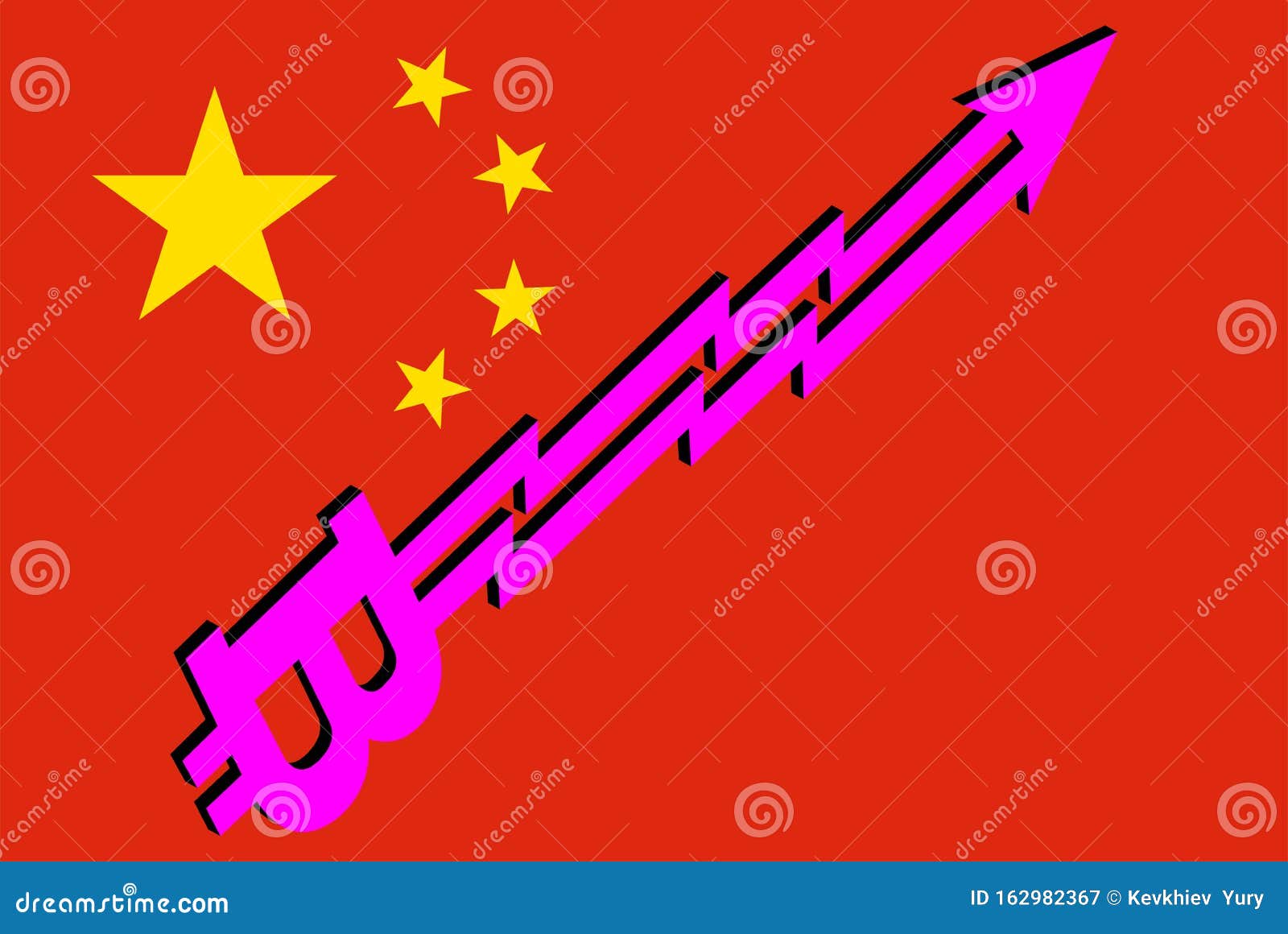 Flag of China and Bitcoin Arrow Graph Going Up Stock Vector ...