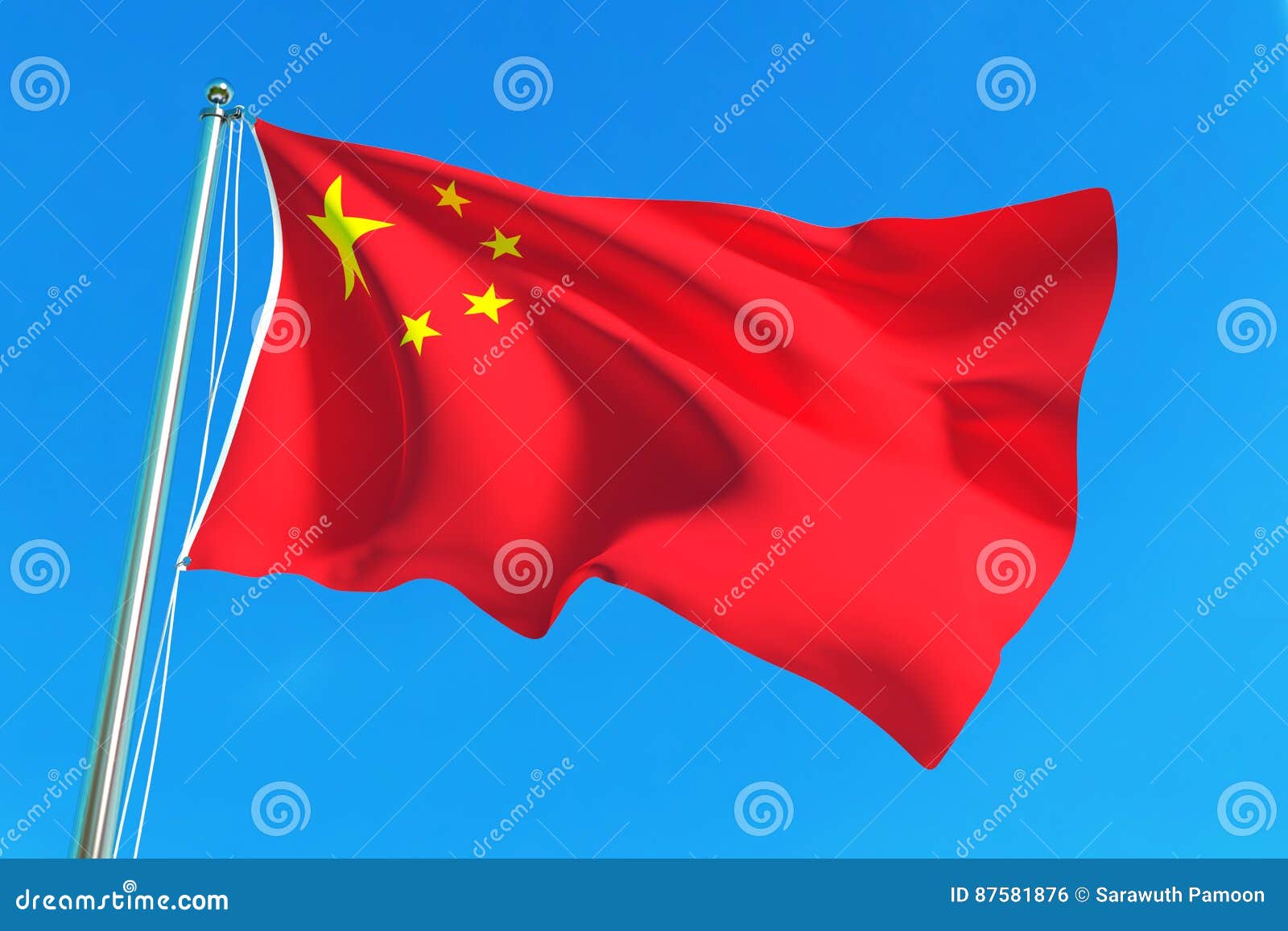 Flag of China on the Blue Sky Background. Stock Illustration ...