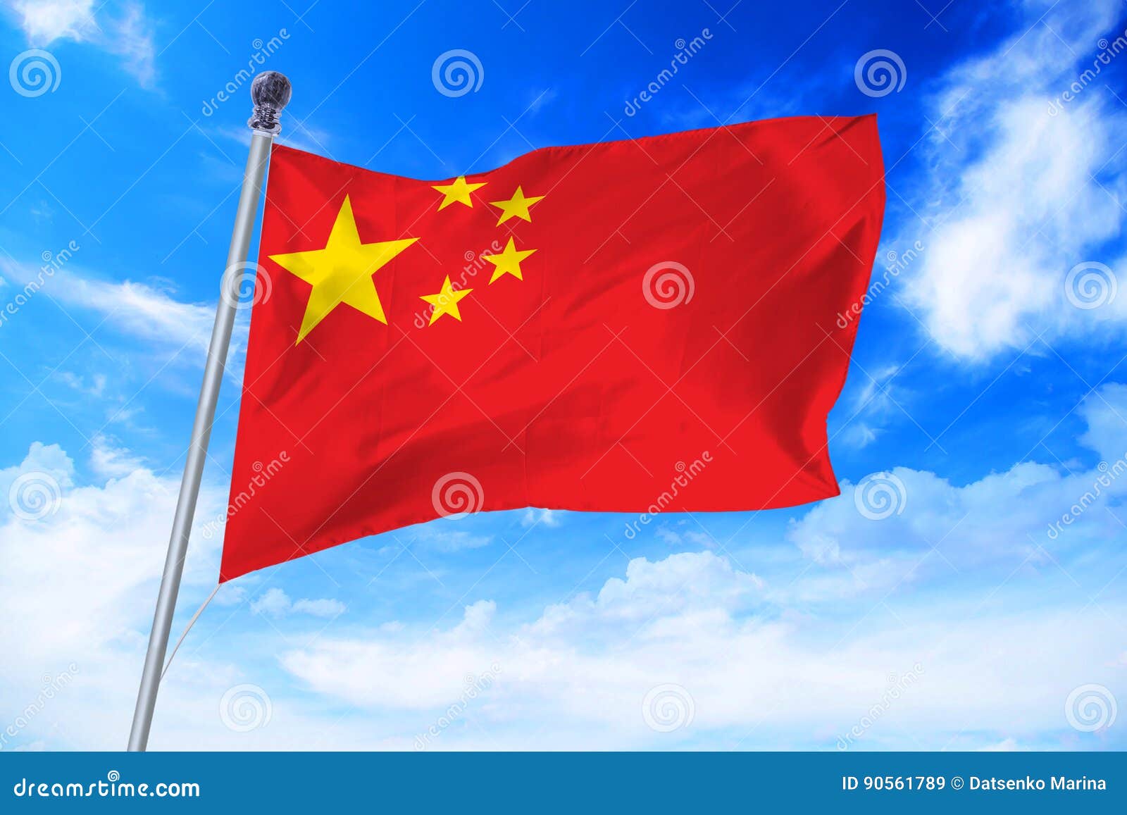 Flag of China Developing Against a Blue Sky Stock Image - Image of ...