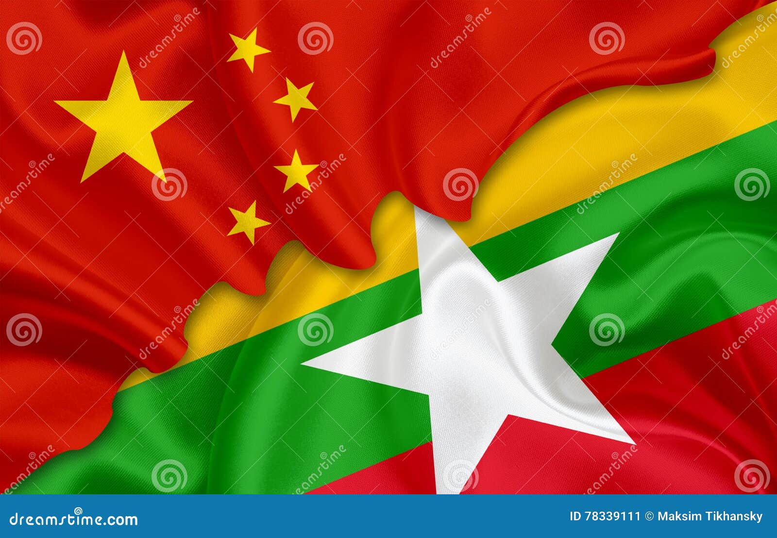 Flag of China and Flag of Myanmar Stock Illustration - Illustration of ...