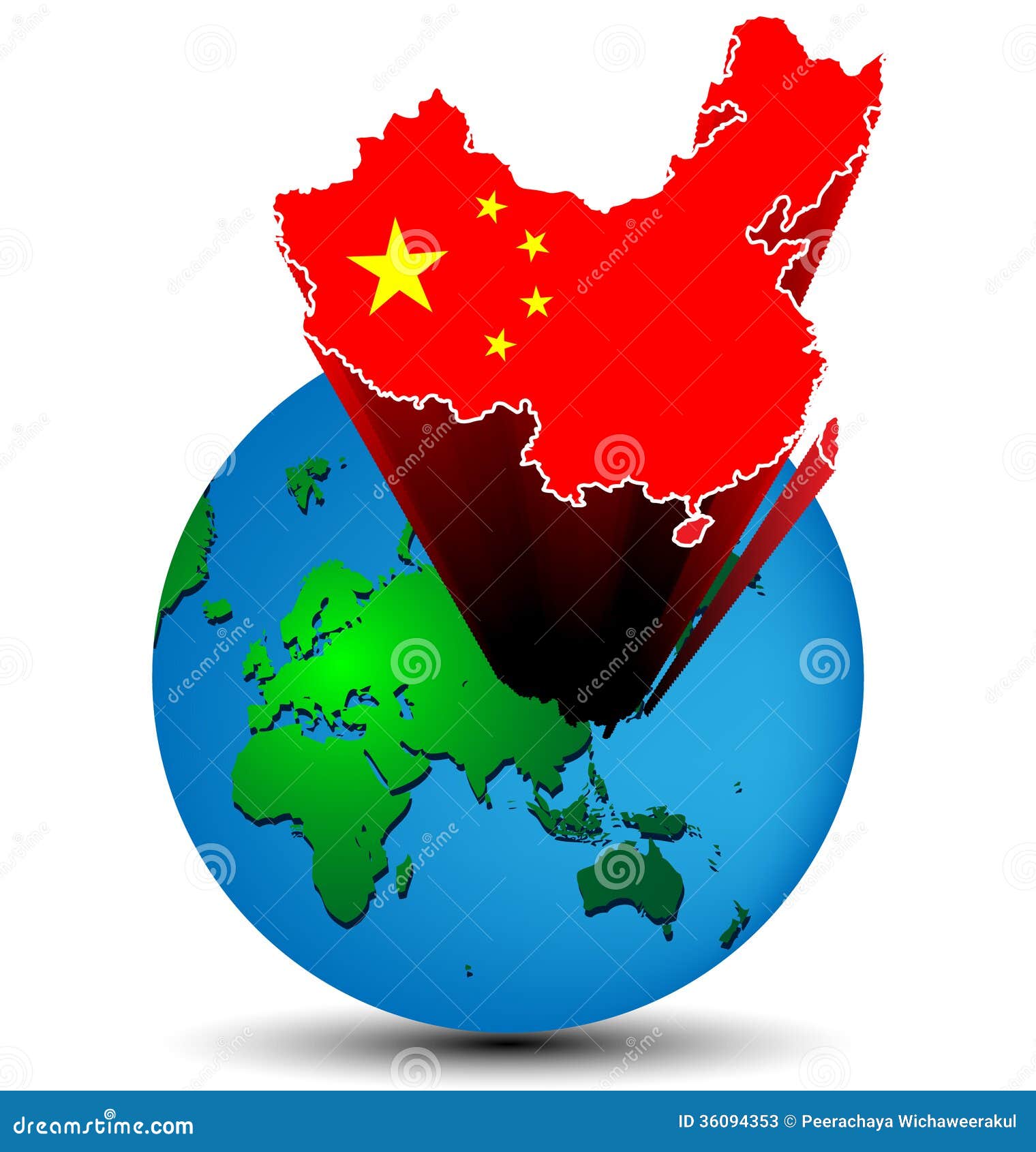 Flag China Map on the Earth Stock Vector - Illustration of land, border ...