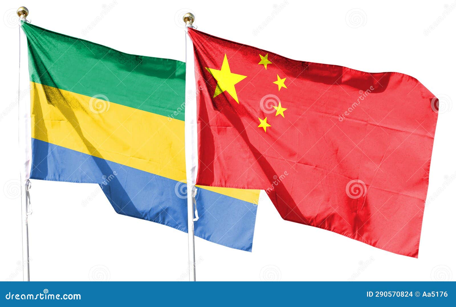 Flag of China and Republic of Gabon on Cloudy Sky. Stock Photo - Image ...
