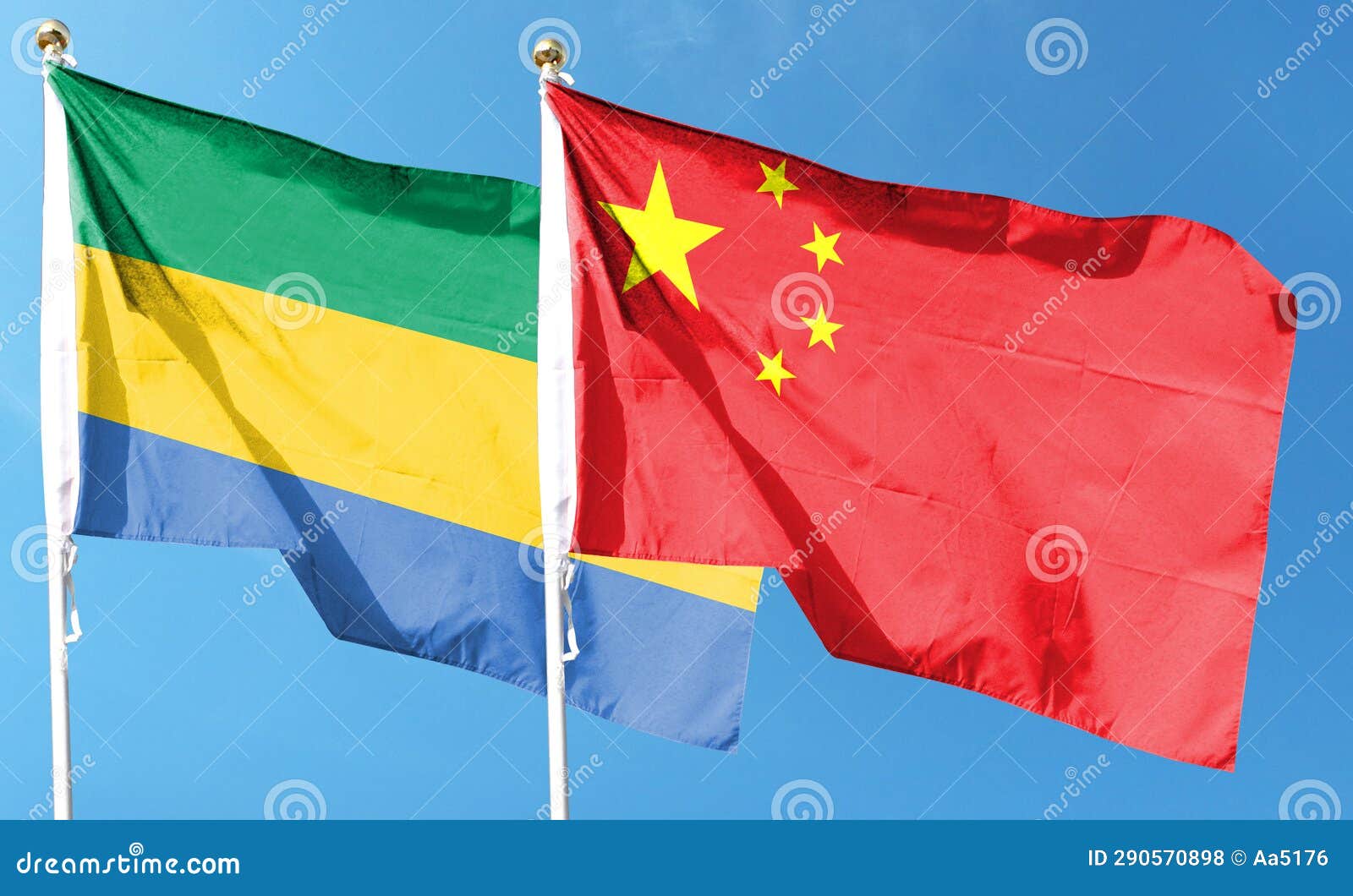 Flag of China and Republic of Gabon on Cloudy Sky. Stock Photo - Image ...