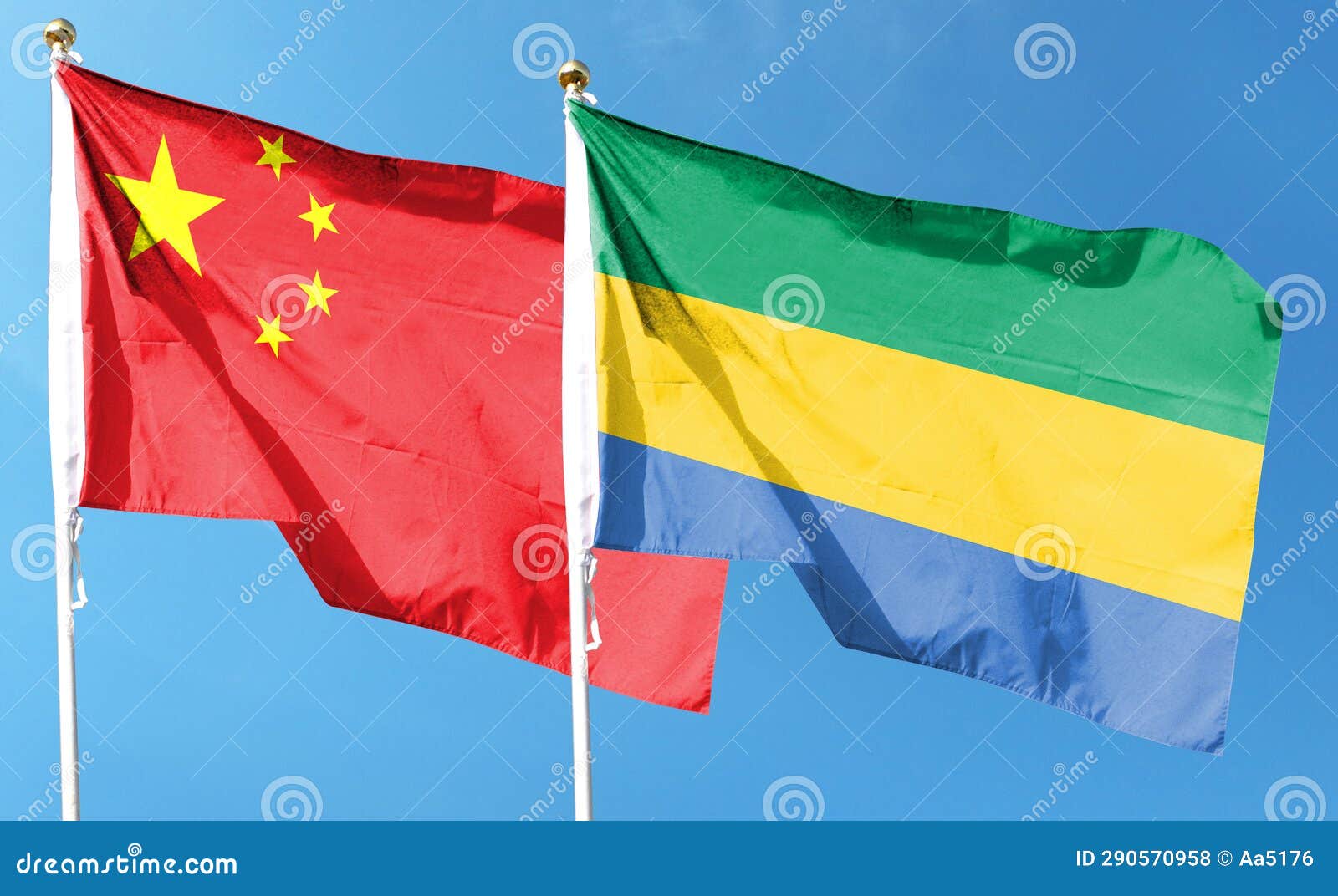 Flag of China and Republic of Gabon on Cloudy Sky. Stock Photo - Image ...