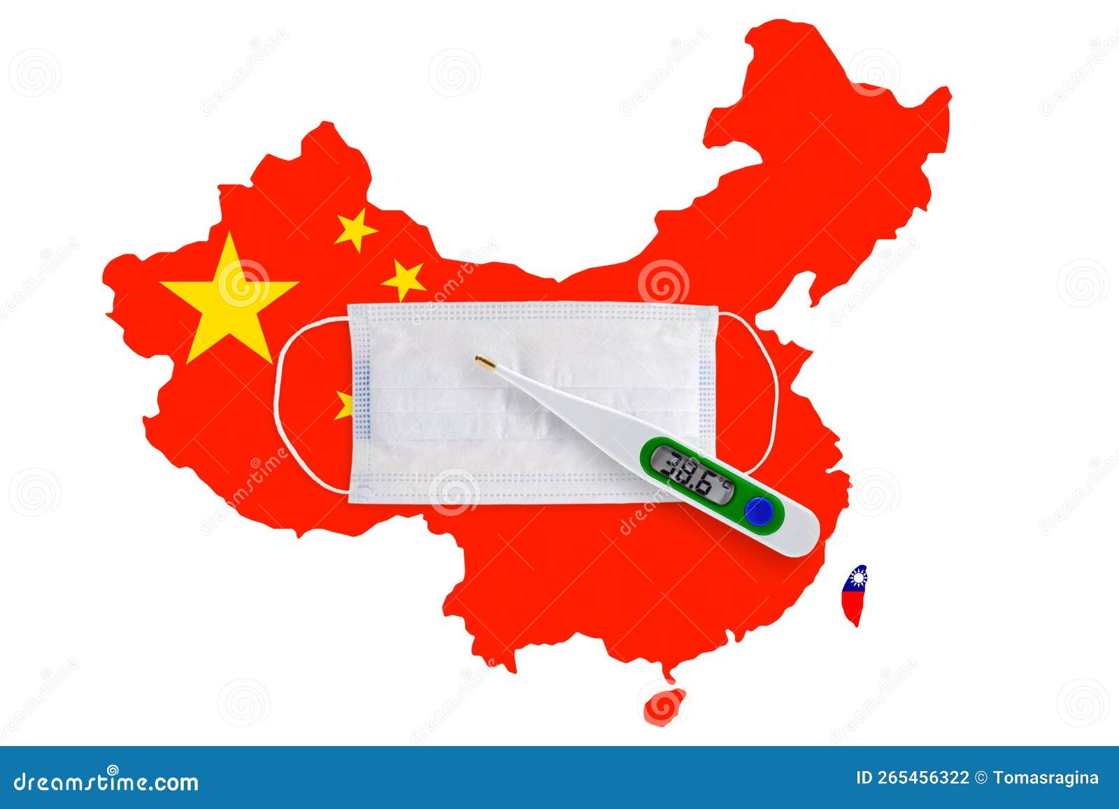 Flag of China and Taiwan with Face Mask and Thermometer. Zero Covid in ...