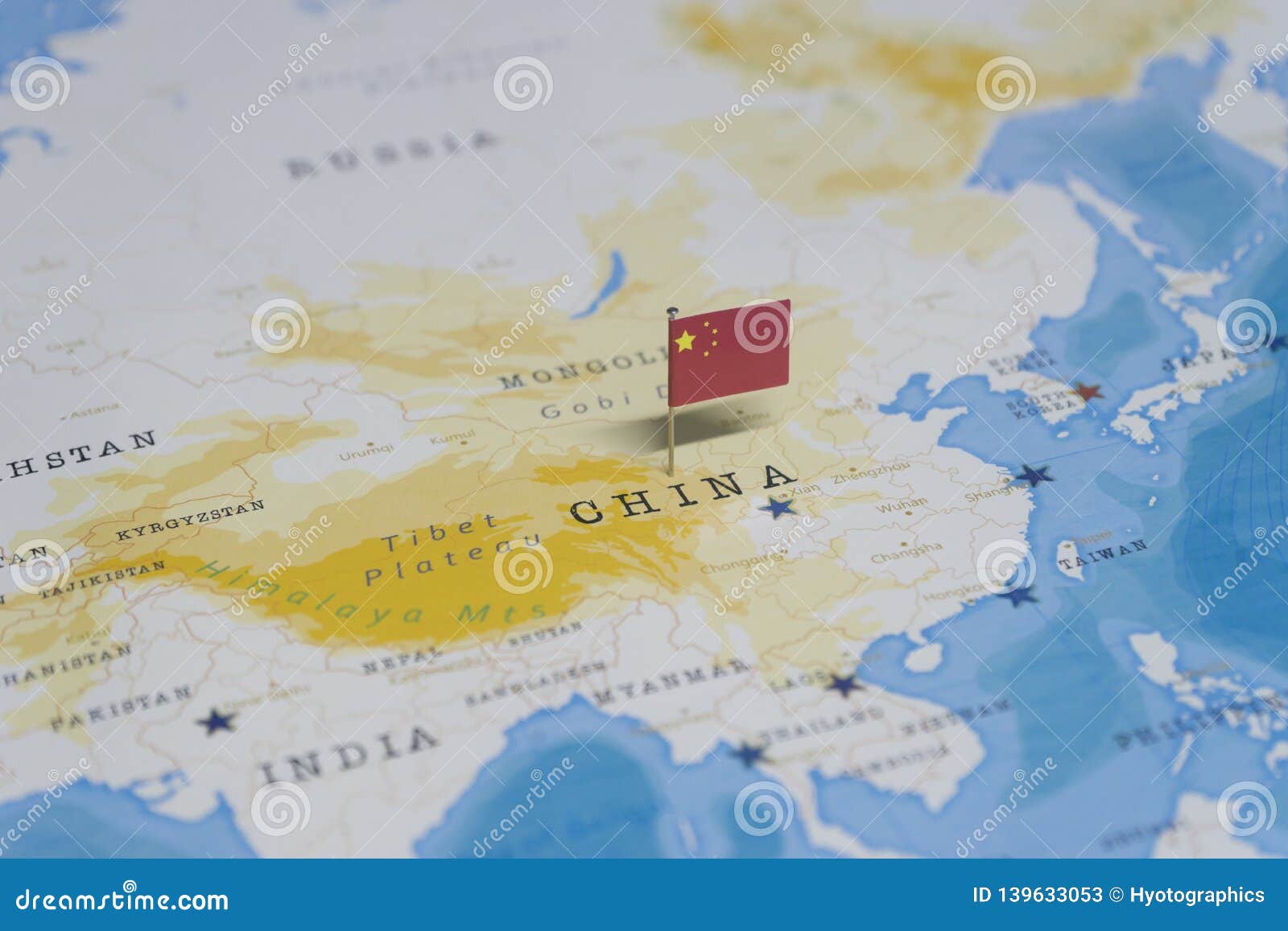 The Flag of China in the World Map Stock Image - Image of national ...