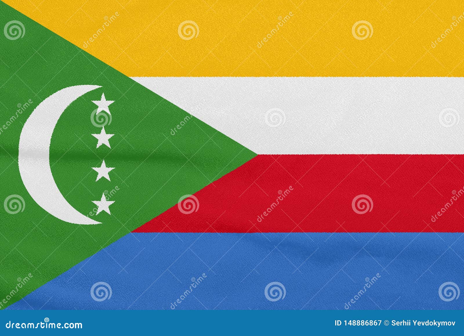 Flag of Comoros on Textured Fabric. Patriotic Symbol Stock Image ...