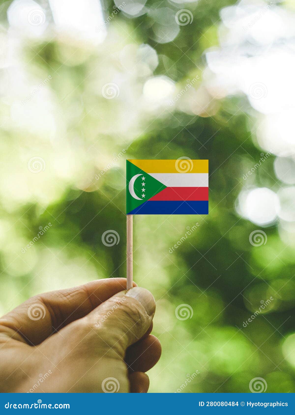 The Flag of the Comoros Which is Held in Hand. Stock Photo - Image of ...