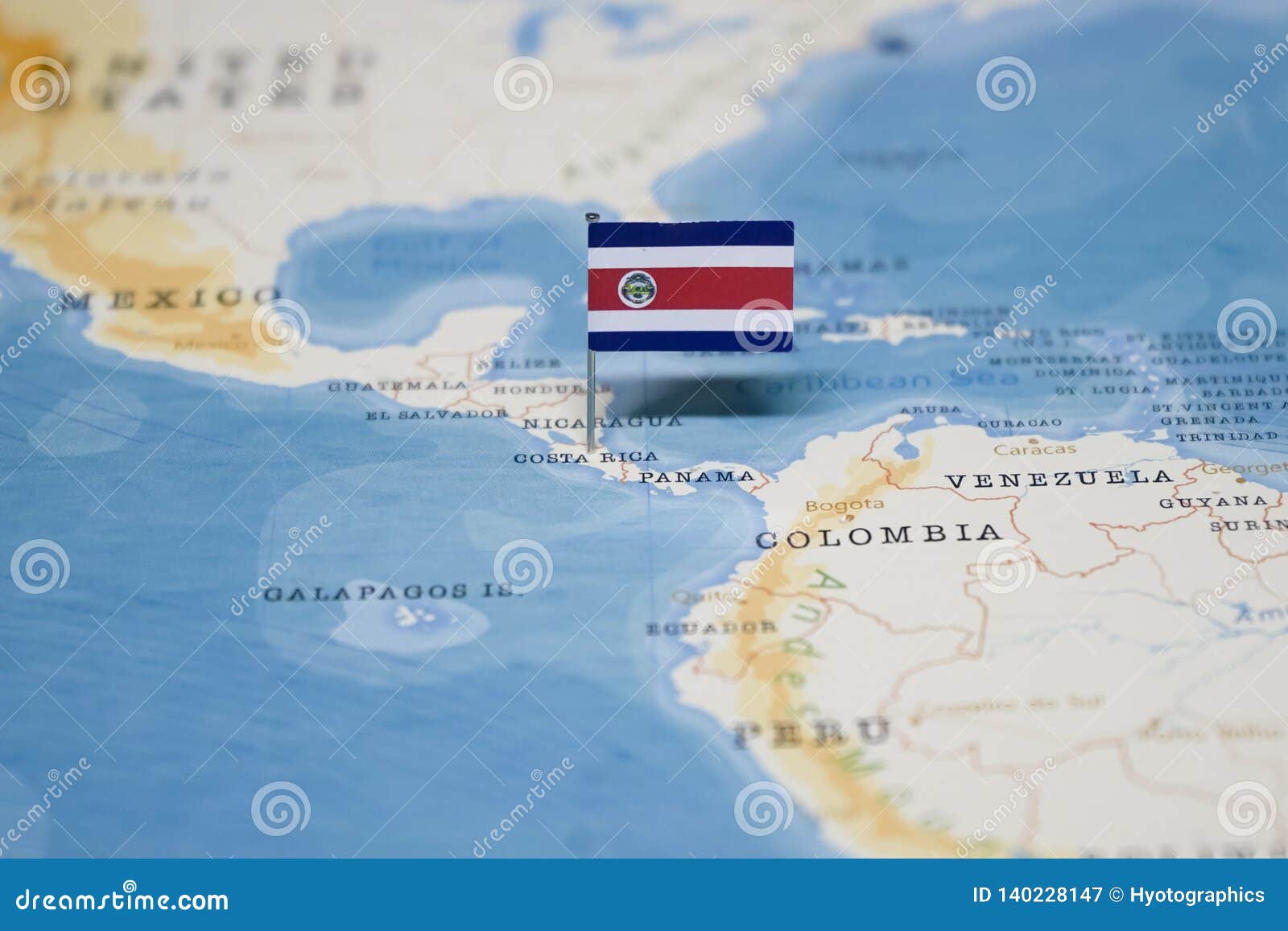 The Flag of Costa Rica in the World Map Stock Image - Image of ...