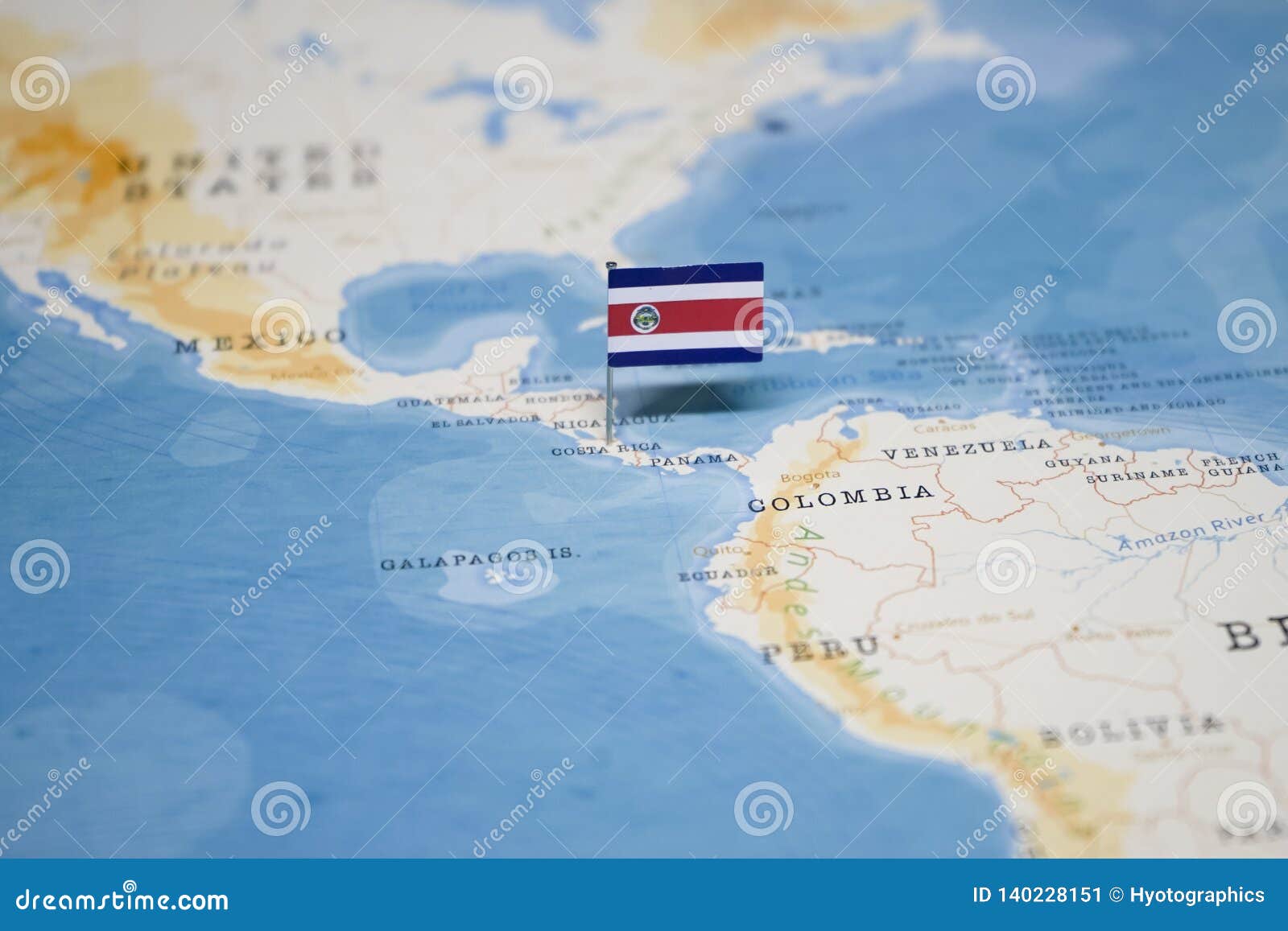 The Flag of Costa Rica in the World Map Stock Image - Image of globe ...