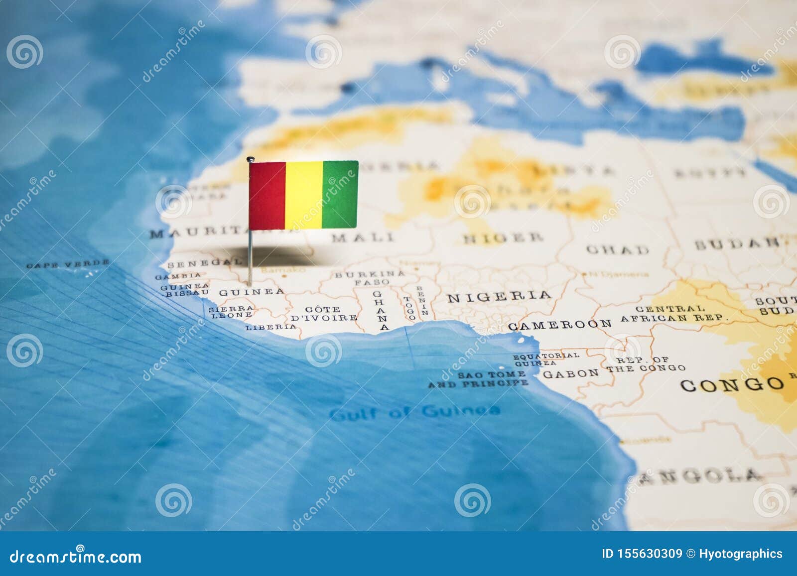 The Flag of Guinea in the World Map Stock Image - Image of ...