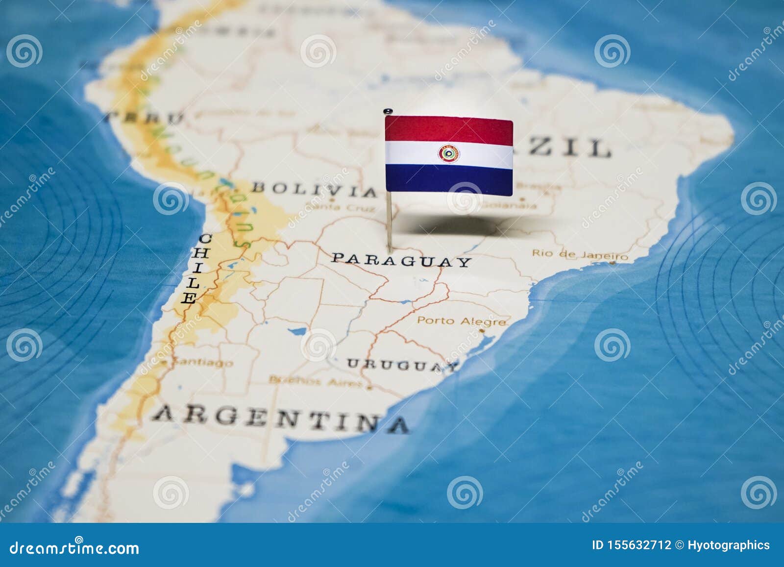The Flag of Paraguay in the World Map Stock Photo - Image of departure ...