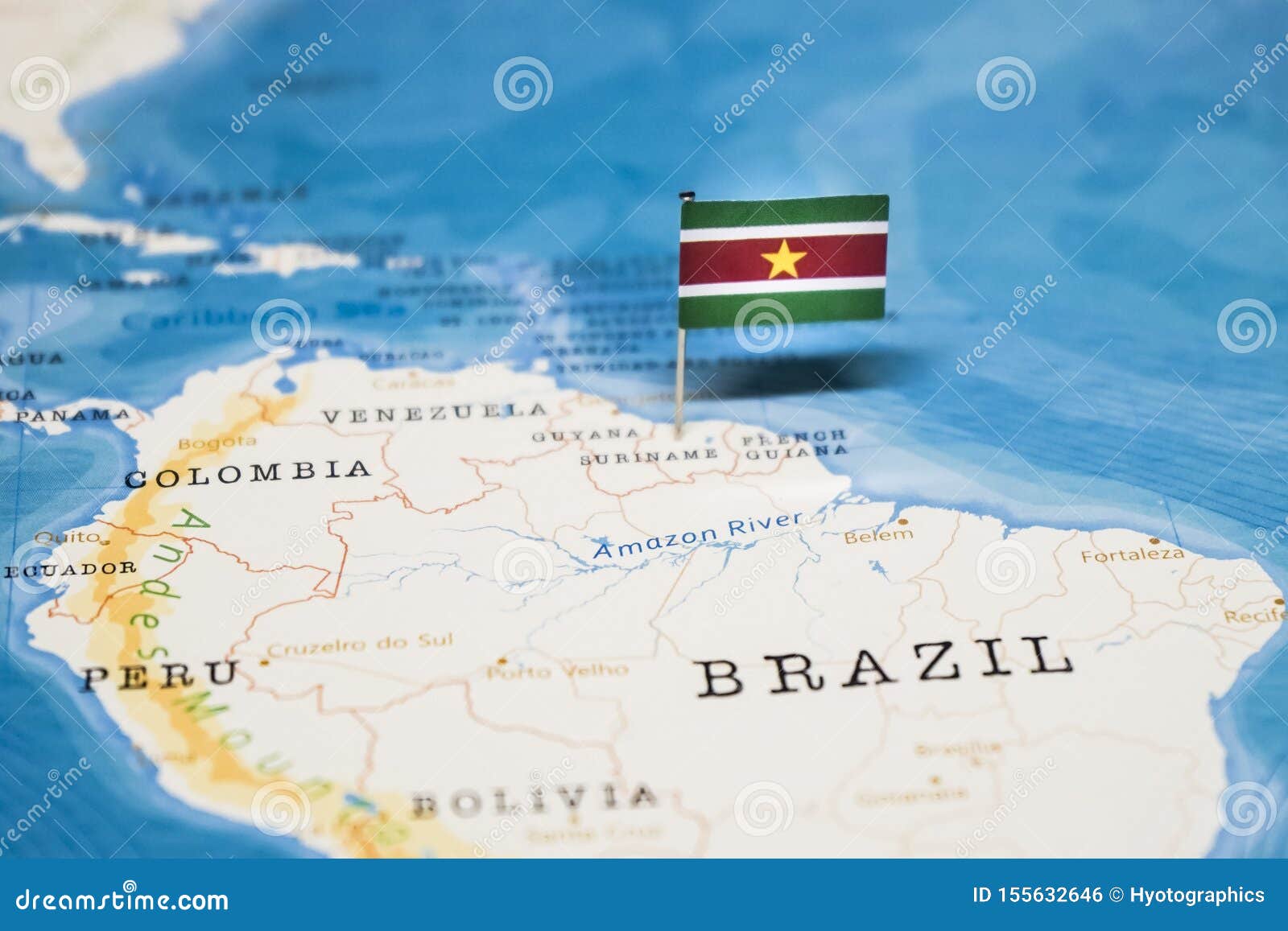 The Flag of Suriname in the World Map Stock Photo - Image of education ...