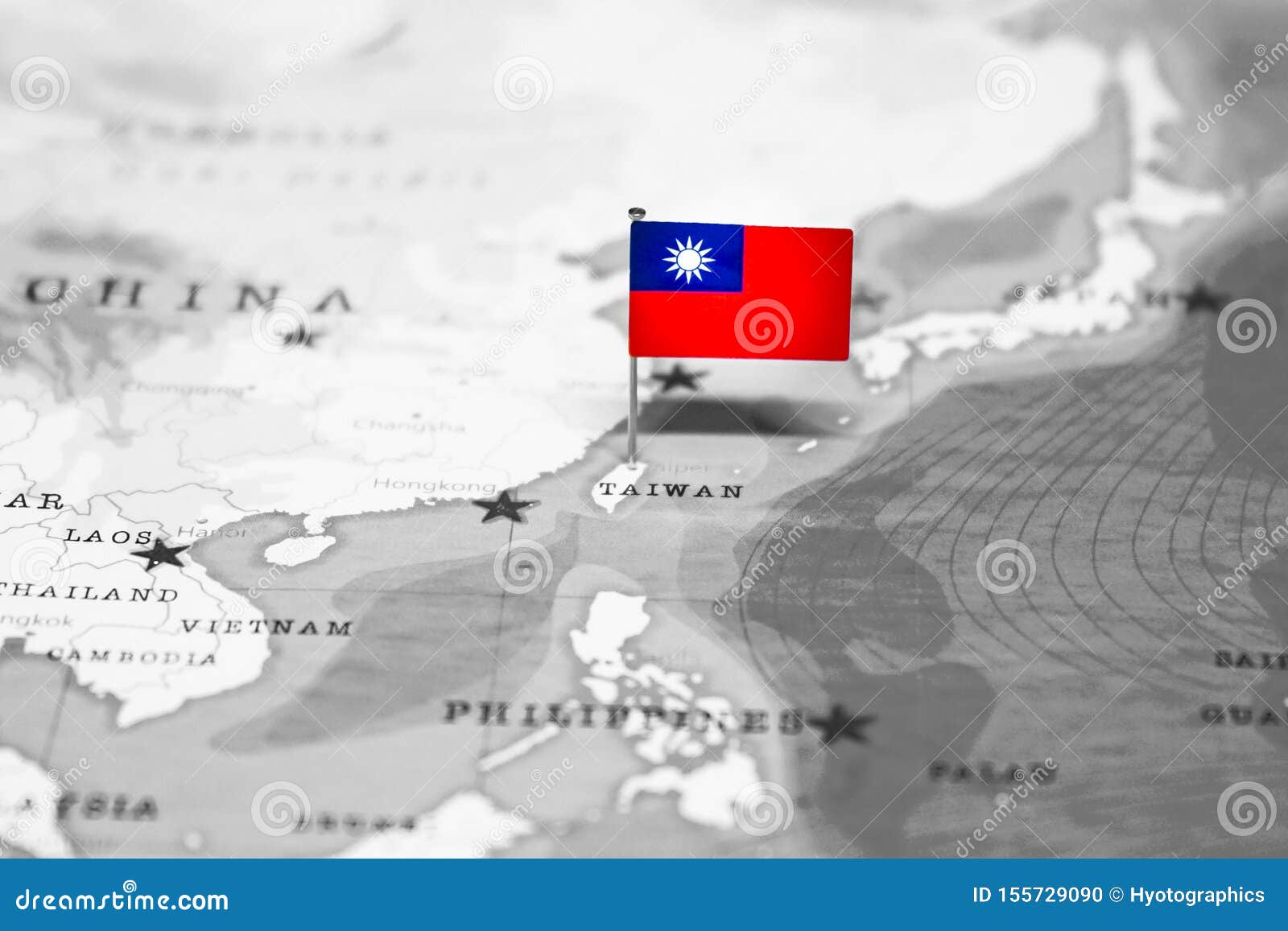 The Flag of Taiwan in the World Map Stock Photo - Image of countries ...