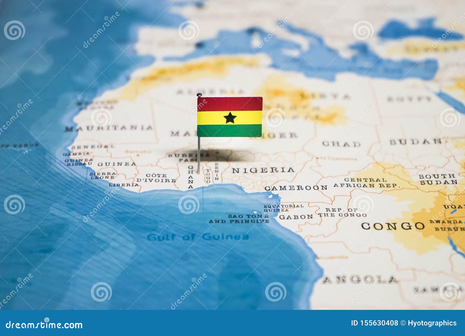 The Flag of Ghana in the World Map Stock Photo - Image of guinea ...