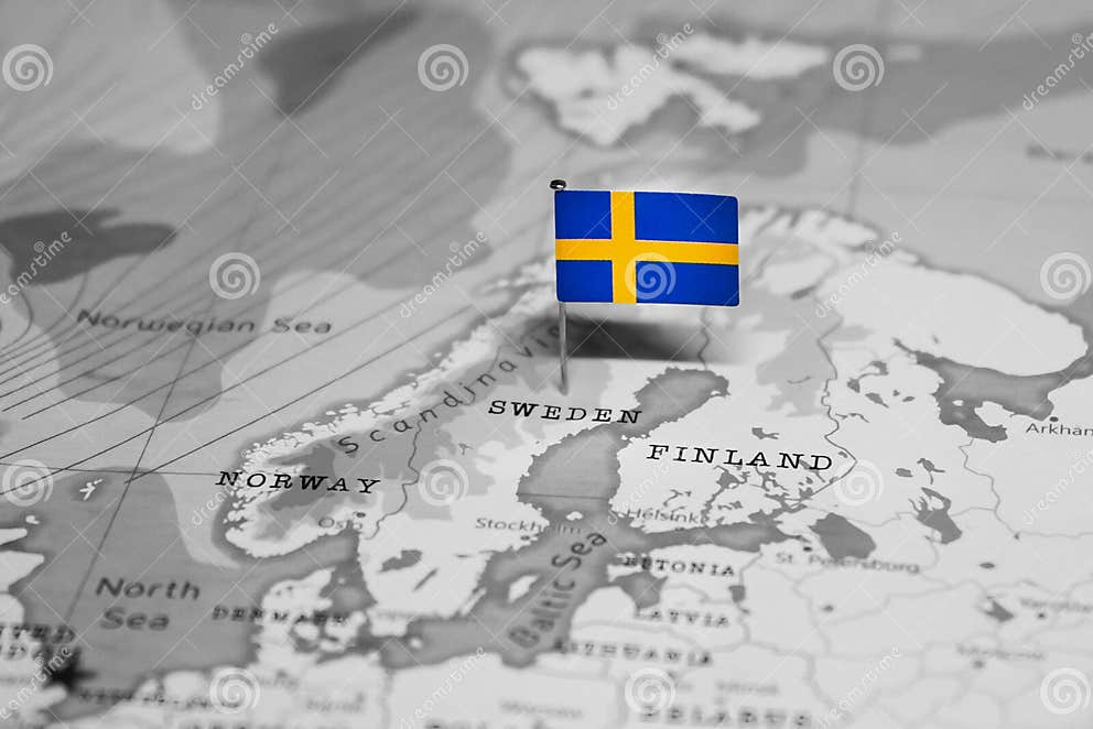 The Flag of Sweden in the World Map Stock Image - Image of nation ...
