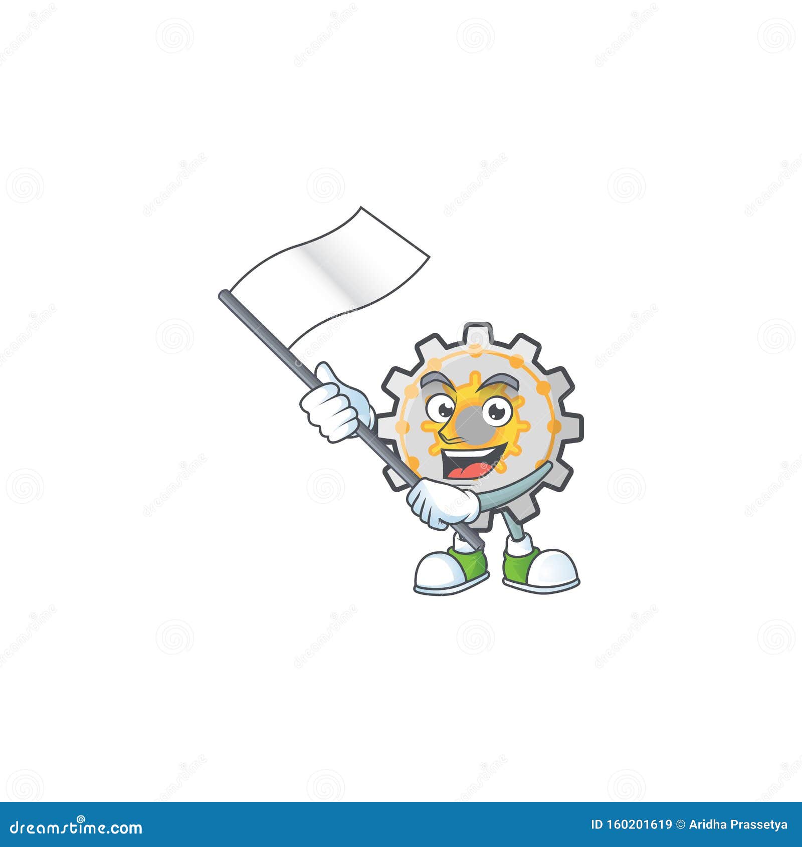 With Flag Cute Gear Cog in Character Mascot Stock Vector - Illustration ...