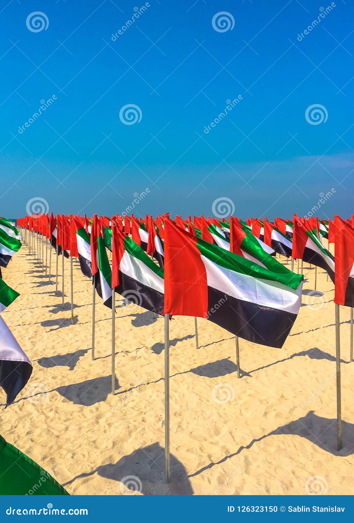 Flag Day UAE. Many Flags On The Beach Of Abu Dhabi. Stock Photography ...