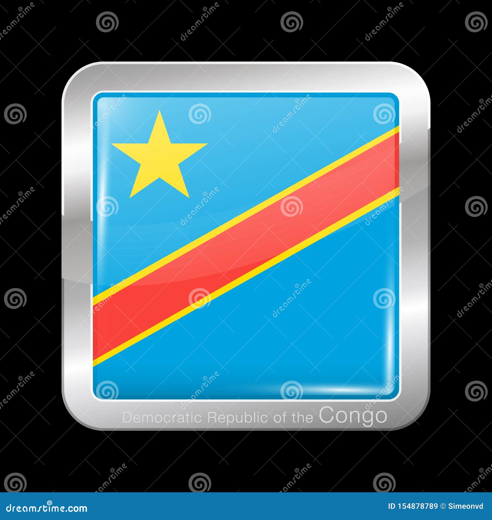 Flag of Democratic Republic of the Congo. Glossy and Metal Icon Square ...