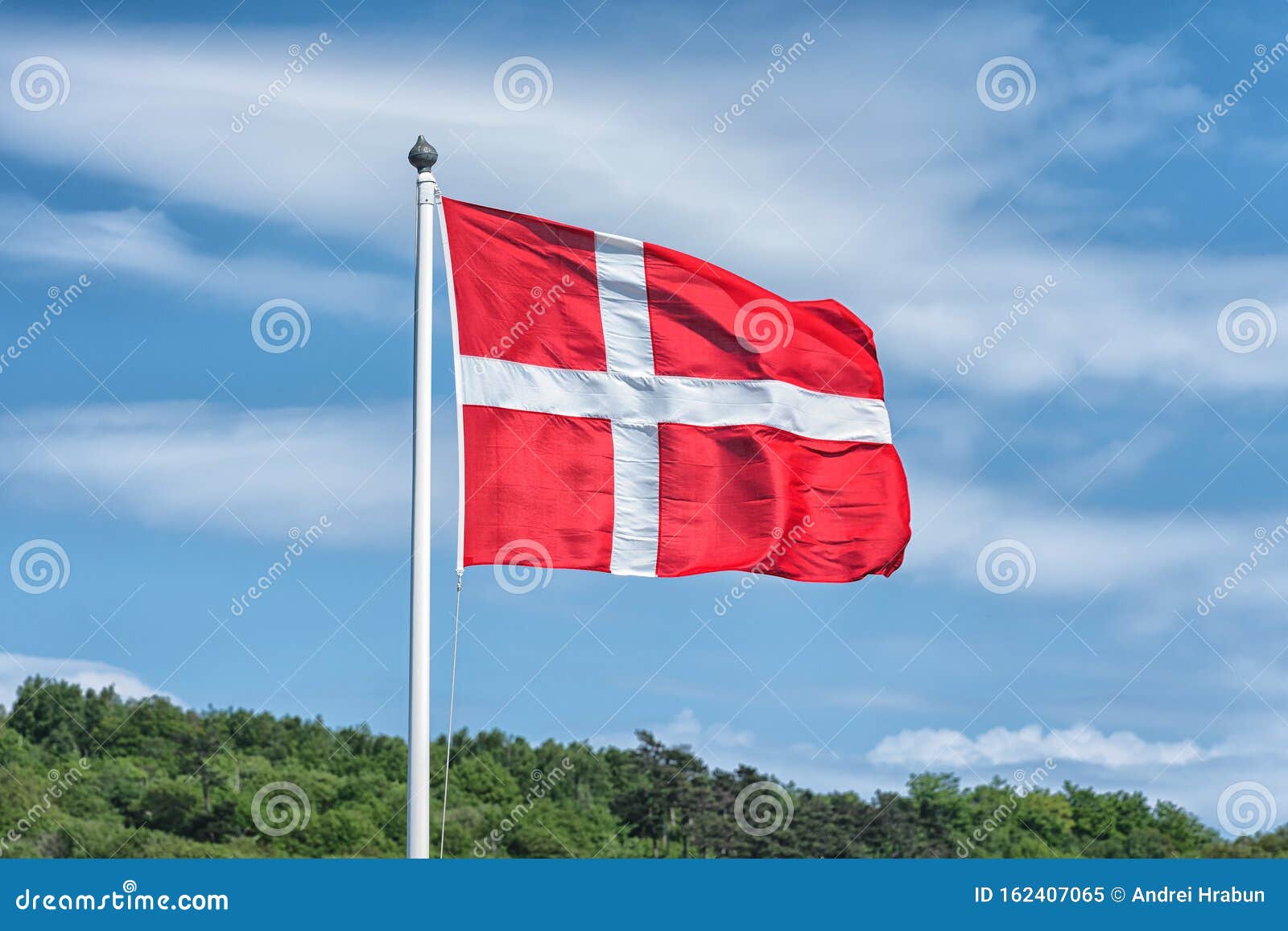 Flag of Denmark with Blue Sky at the Background Stock Image - Image of ...