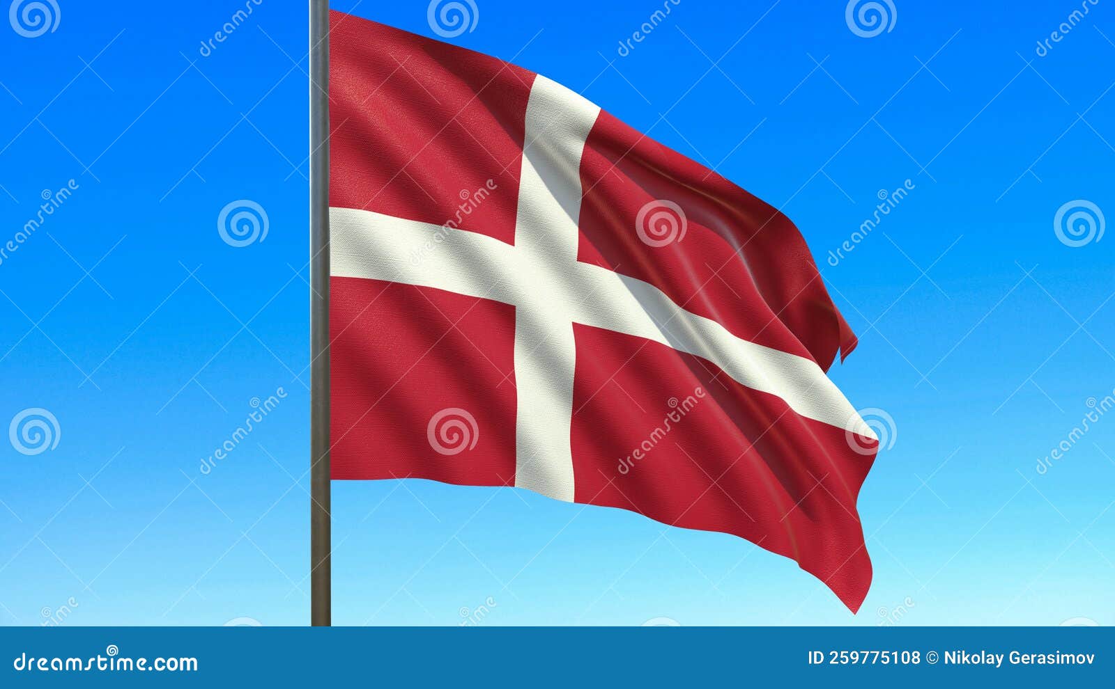 Flag of Denmark Waving in the Wind on Flagpole Against the Sky 3d ...