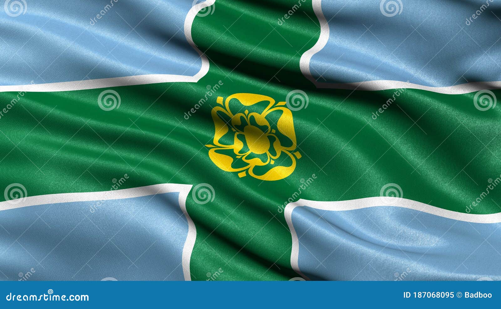 Flag of Derbyshire Waving in the Wind. 3D Illustration Stock ...