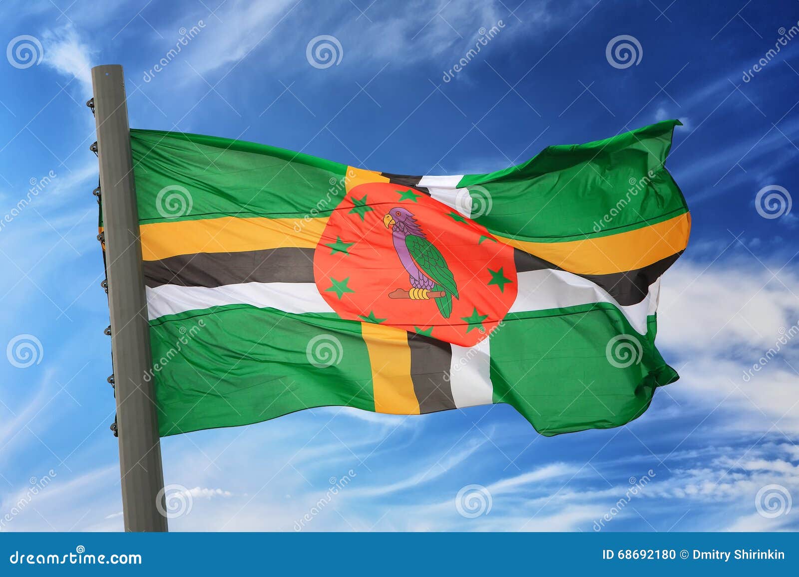 Flag of Dominica stock photo. Image of wind, carib, shiny - 68692180