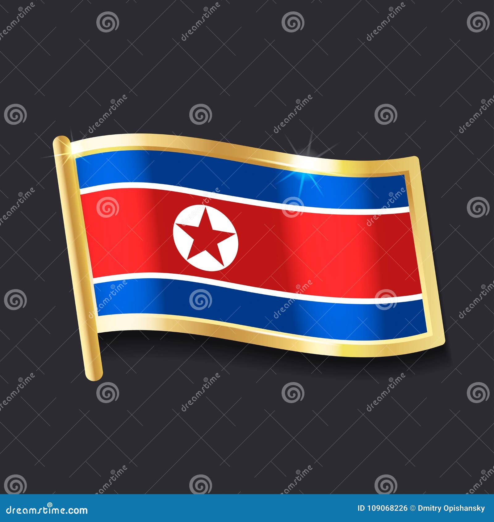 Flag of DPRK stock vector. Illustration of emblem, country - 109068226