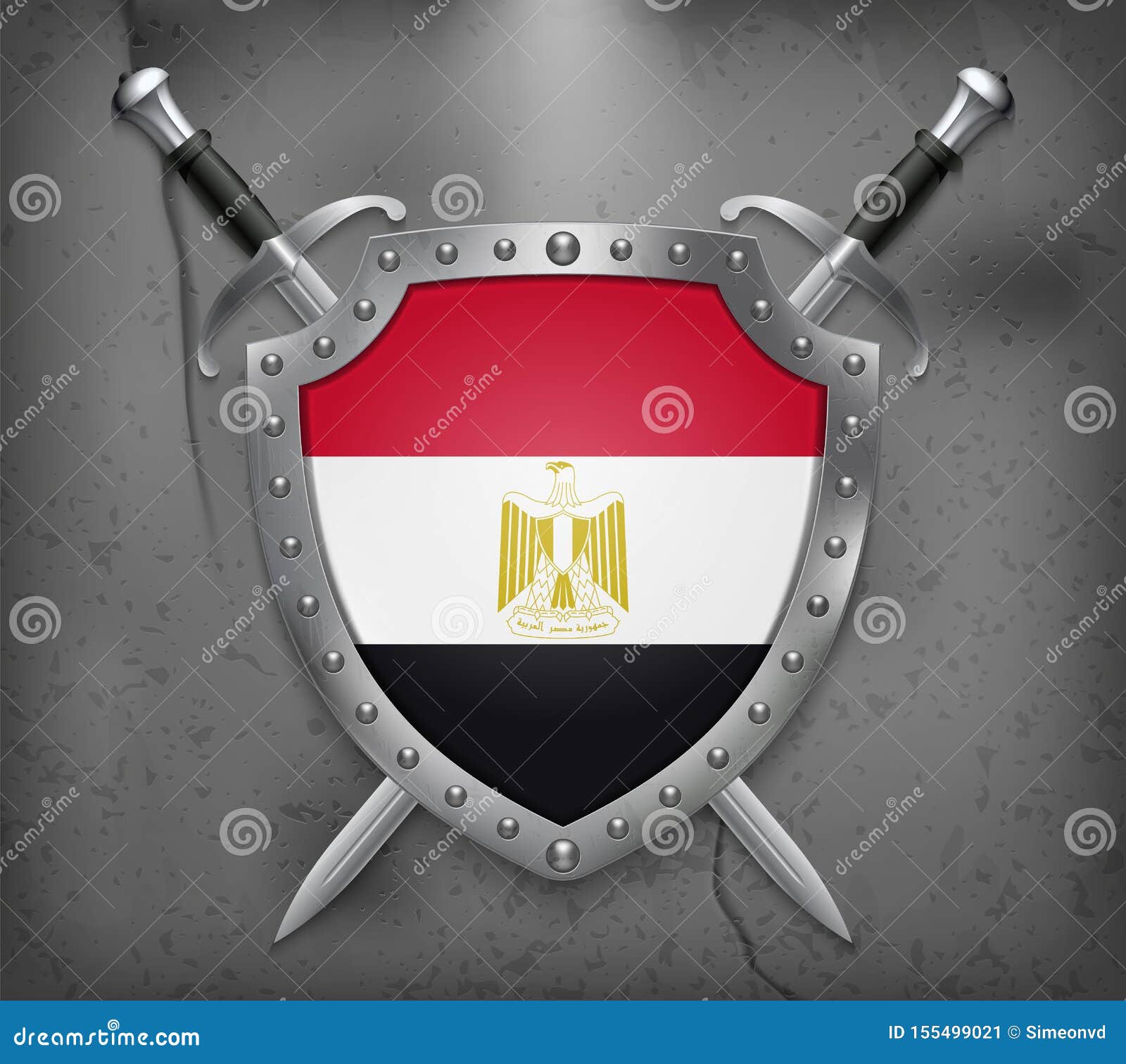 Flag of Egypt. the Shield with National Flag. Two Crossed Swords ...