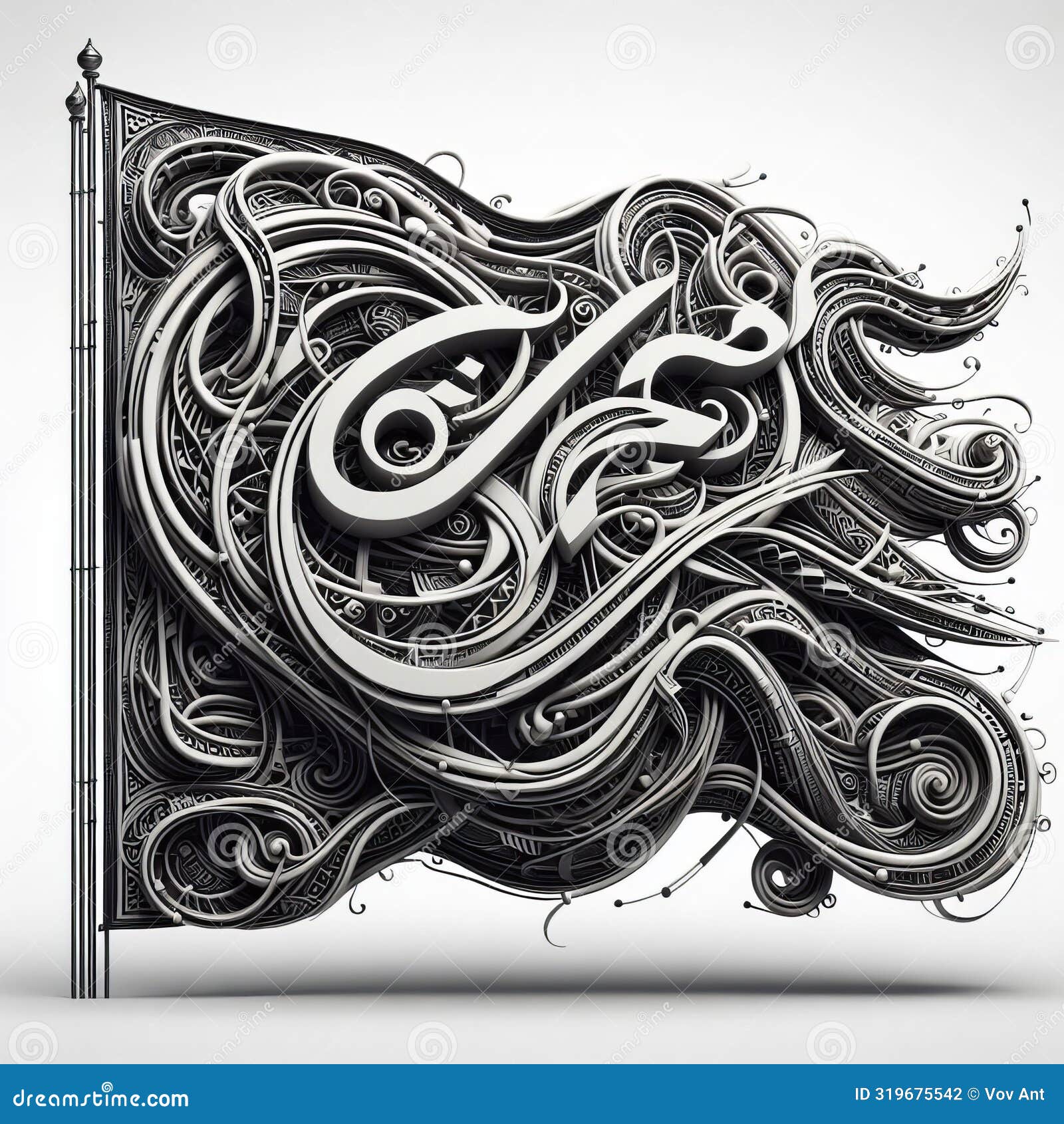 A Flag Featuring Abstract Calligraphy or Typography, Stock Illustration ...