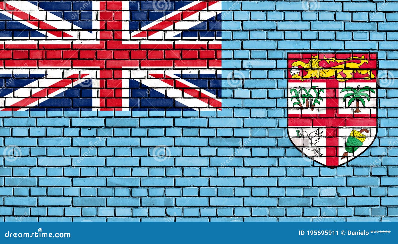 Flag of Fiji on brick wall stock image. Image of building - 195695911