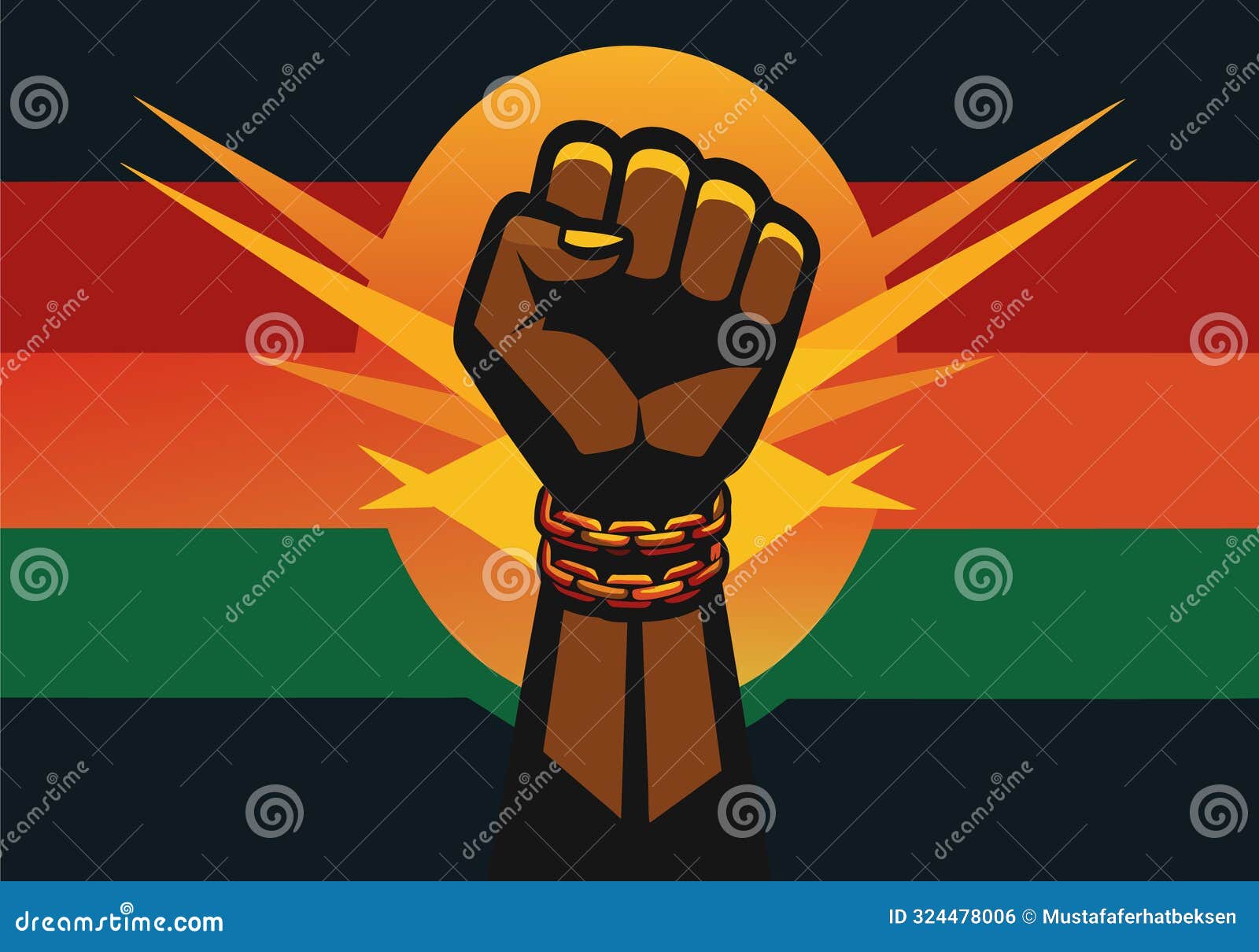 A Flag with a Fist on it and Chains Around the Wrist Stock Illustration ...