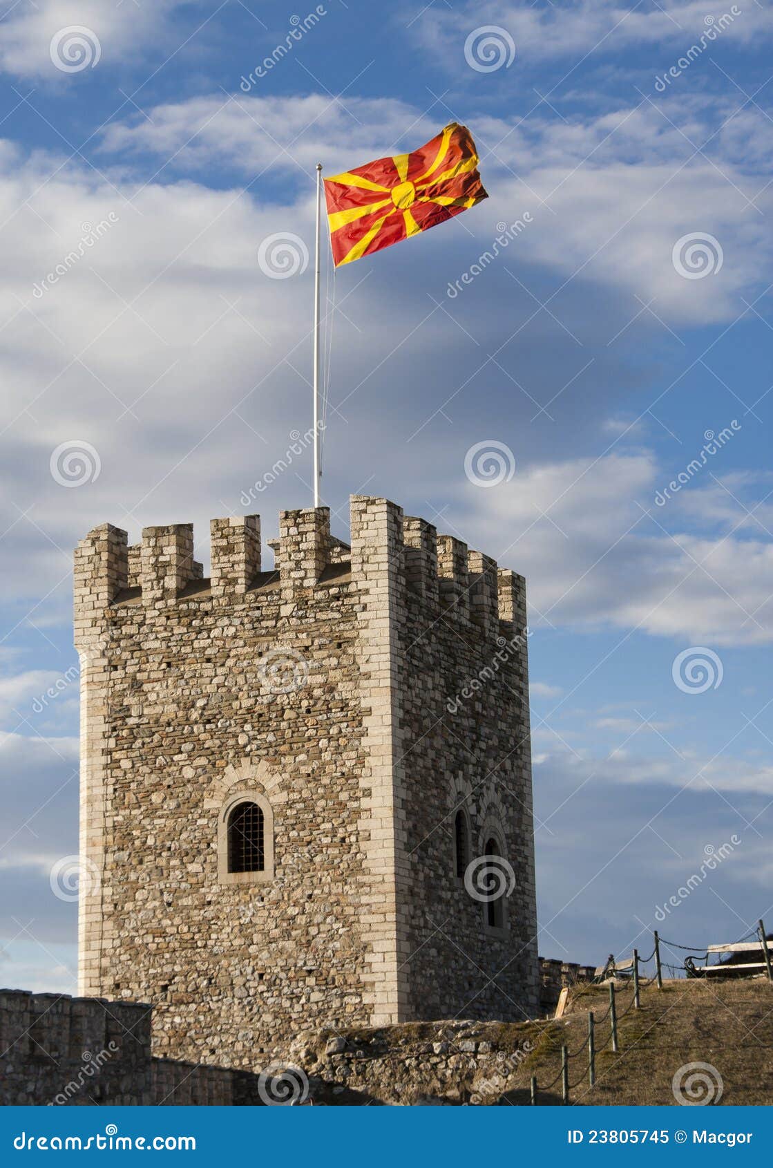 FLAG FLYING on FORTRESS TOWER Stock Image - Image of bars, balkan: 23805745