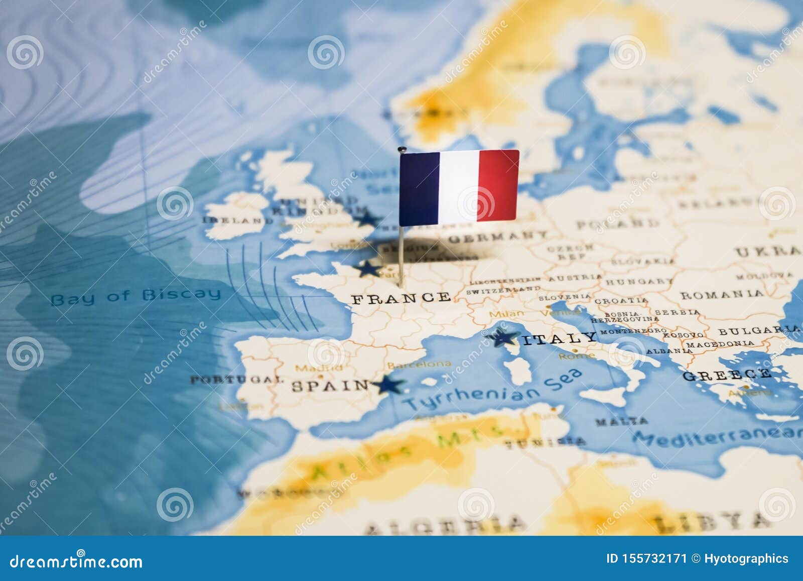 The Flag of France in the World Map Stock Image - Image of education ...