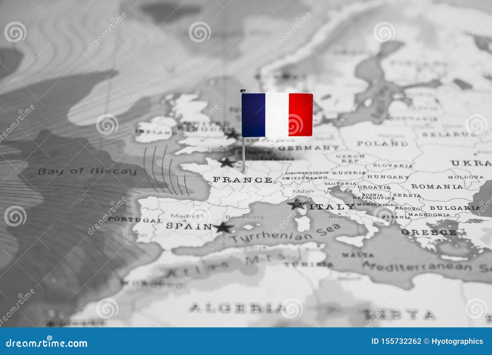 The Flag of France in the World Map Stock Photo - Image of material ...