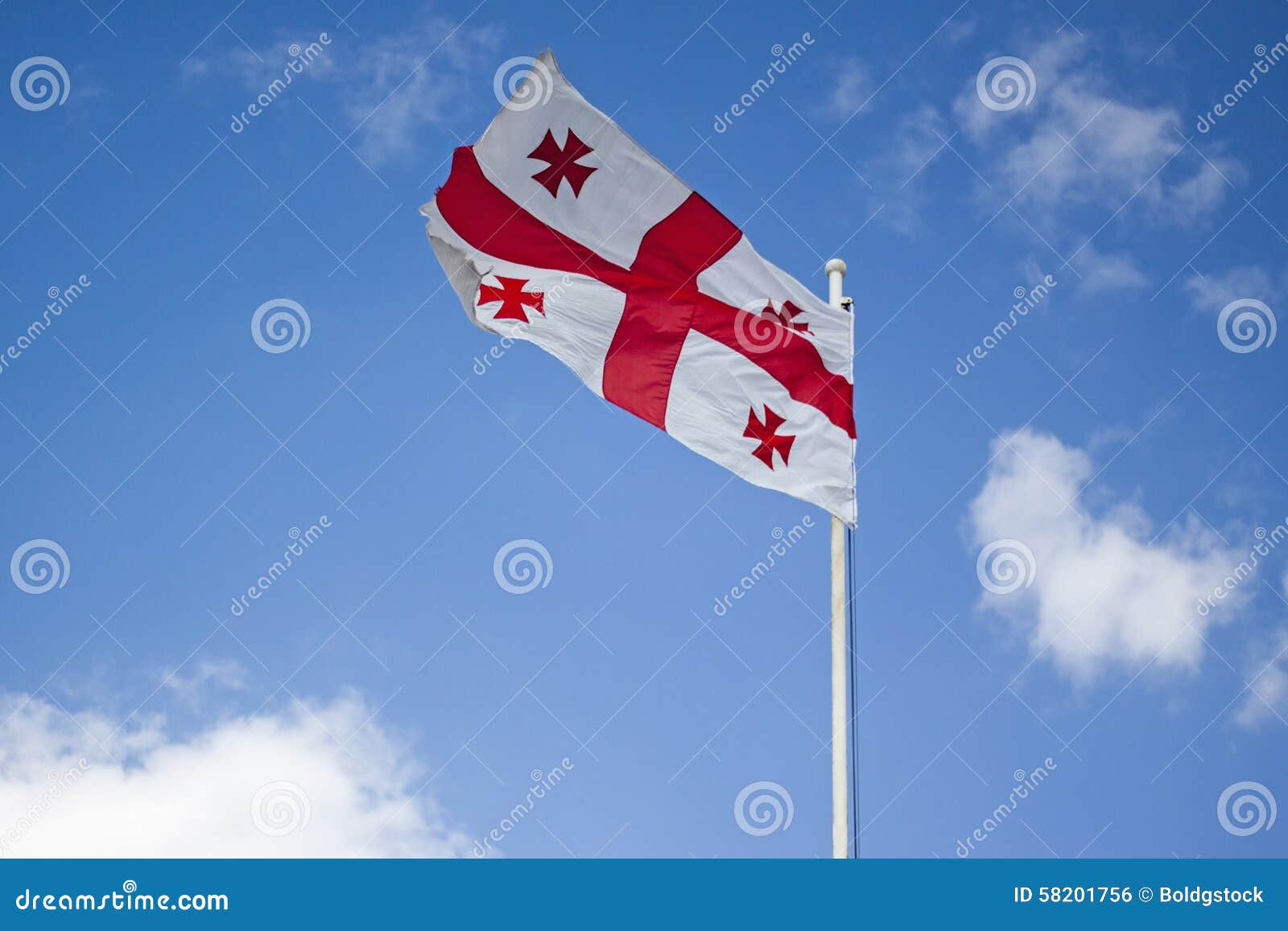 Flag of Georgia Over a Cloudy Blue Sky Stock Photo - Image of tbilisi ...