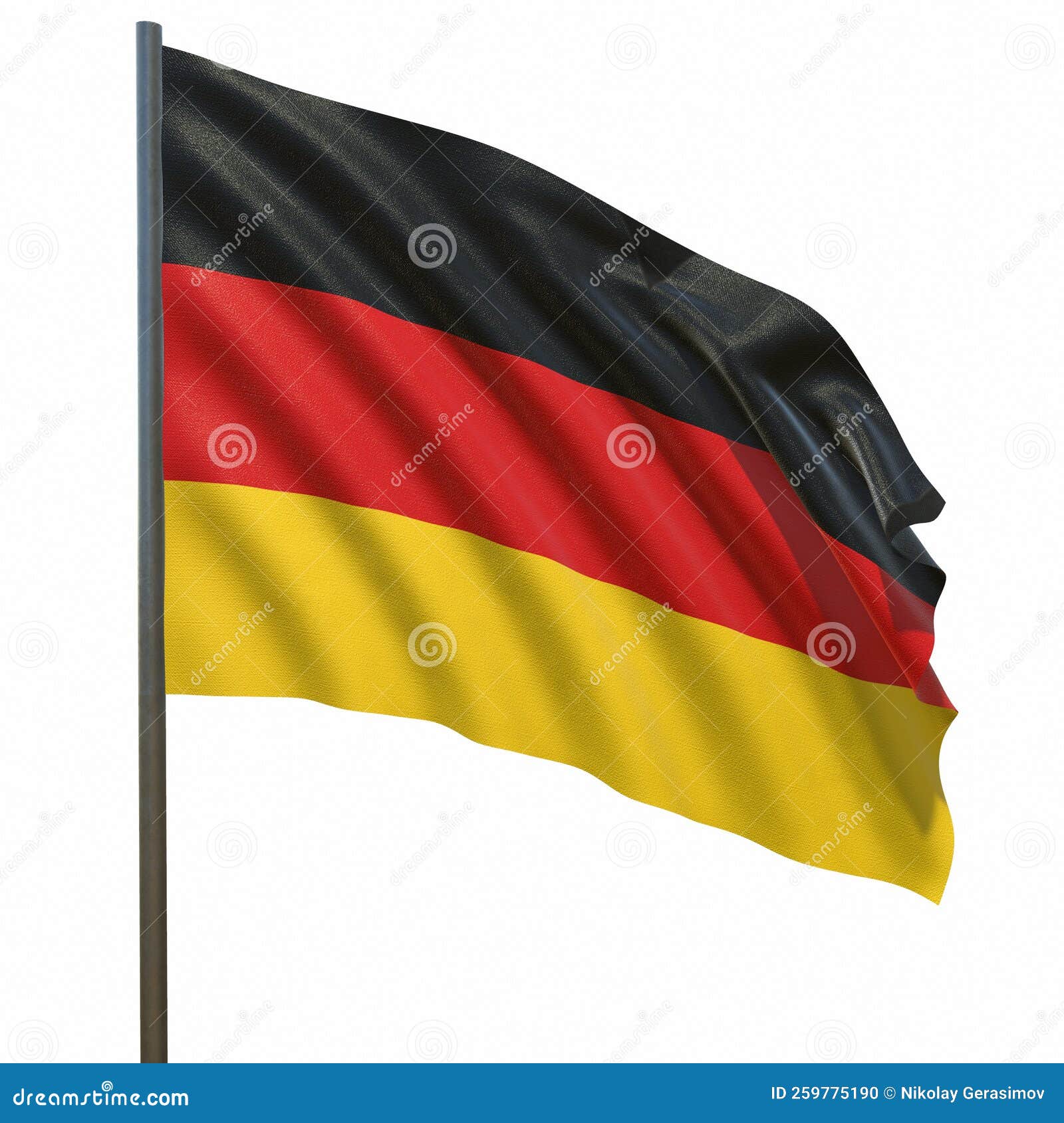 Flag of Germany Waving in the Wind on a White Background 3d-rendering ...