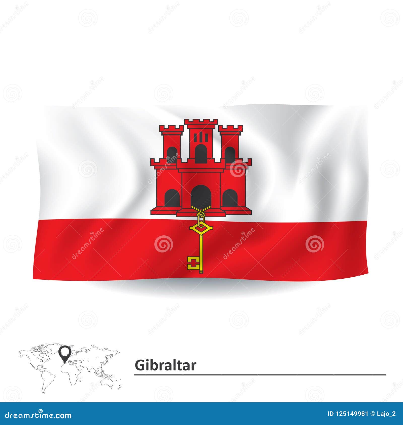 Flag of Gibraltar stock vector. Illustration of cutout - 125149981