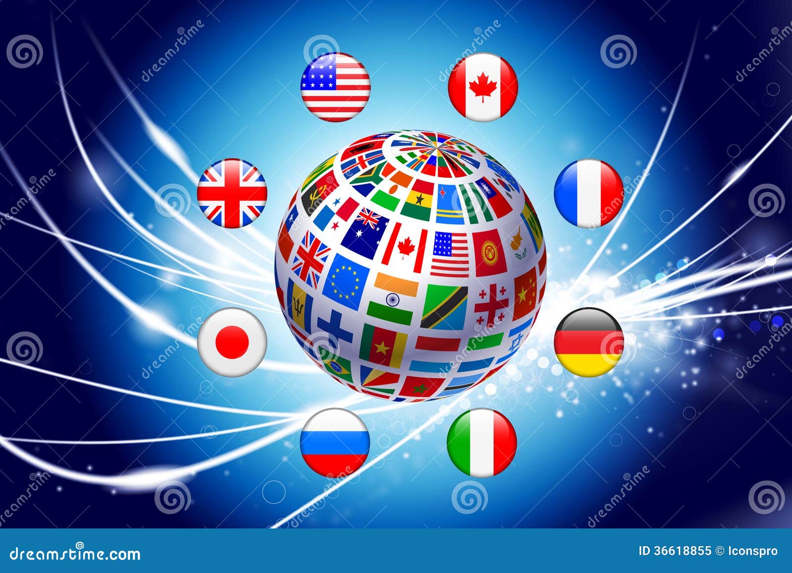 Flag Globe on Abstract Modern Light Background Stock Illustration ...
