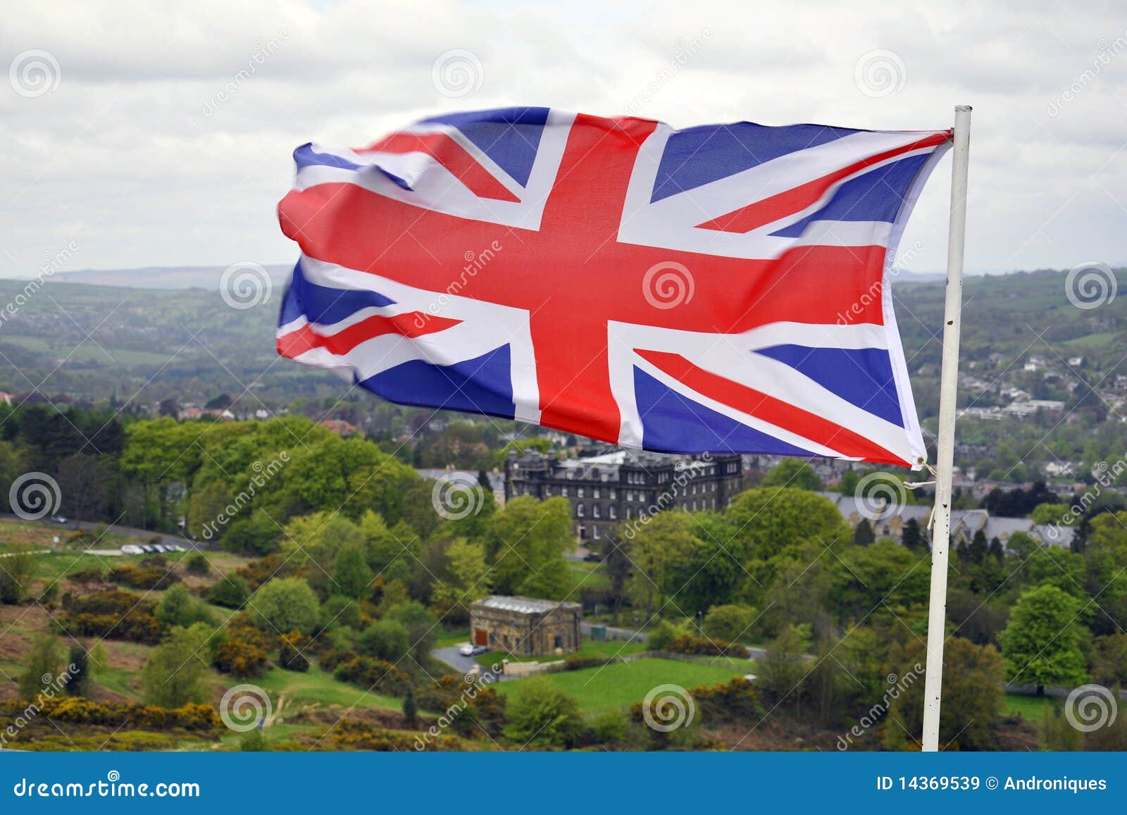 Flag of Great Britain on British Landscape Stock Image - Image of ...