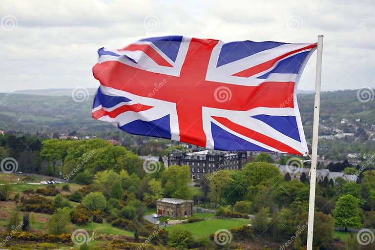 Flag of Great Britain on British Landscape Stock Image - Image of ...