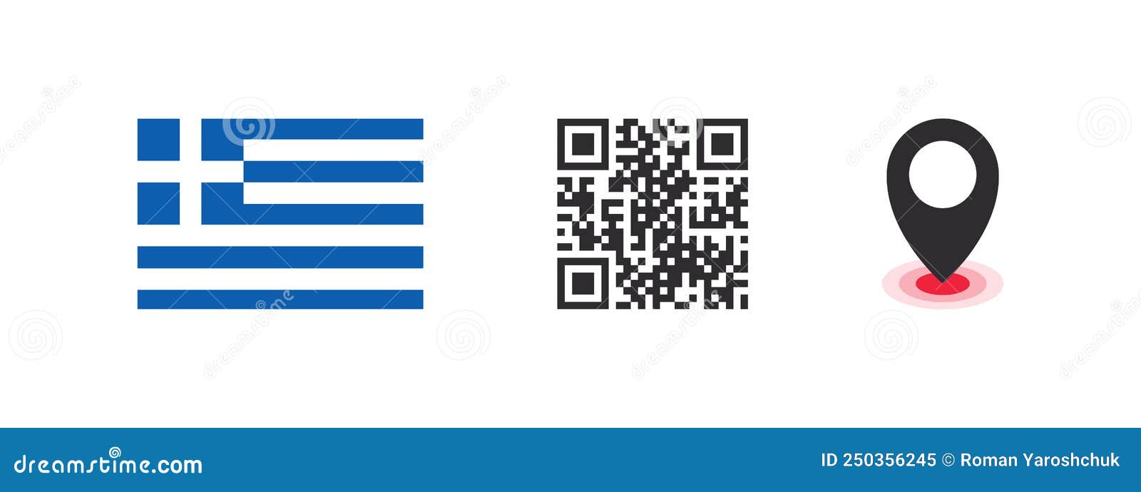 Flag of Greece. Flag of the Country, QR Code with Location Pointer ...
