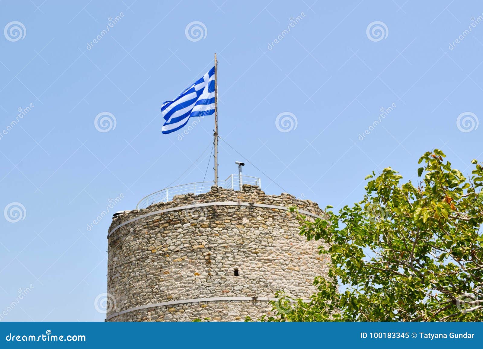 Flag of Greece on the Old Tower. Stock Image - Image of byzantine ...
