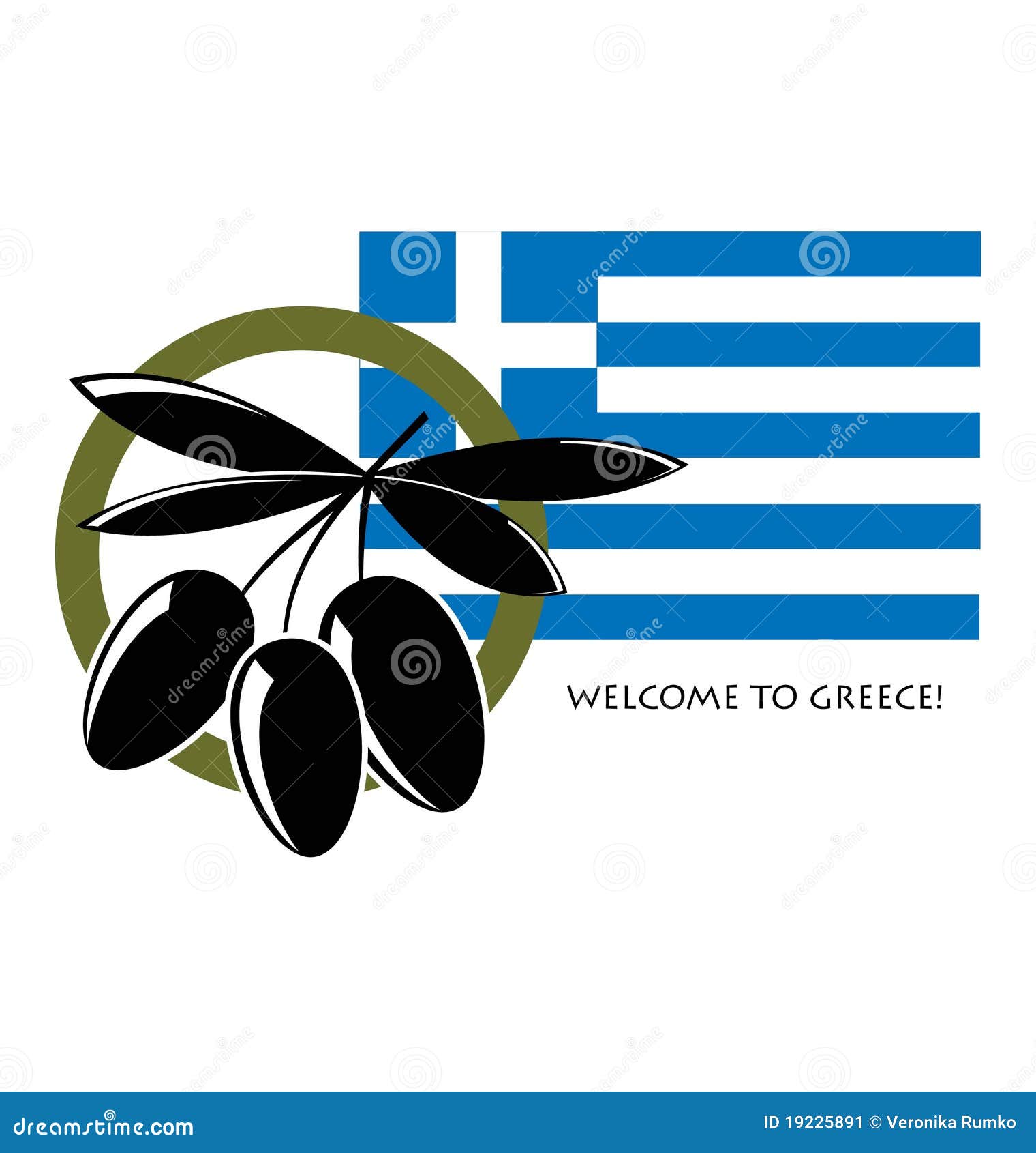 Flag of Greece with olives stock vector. Illustration of medallion ...
