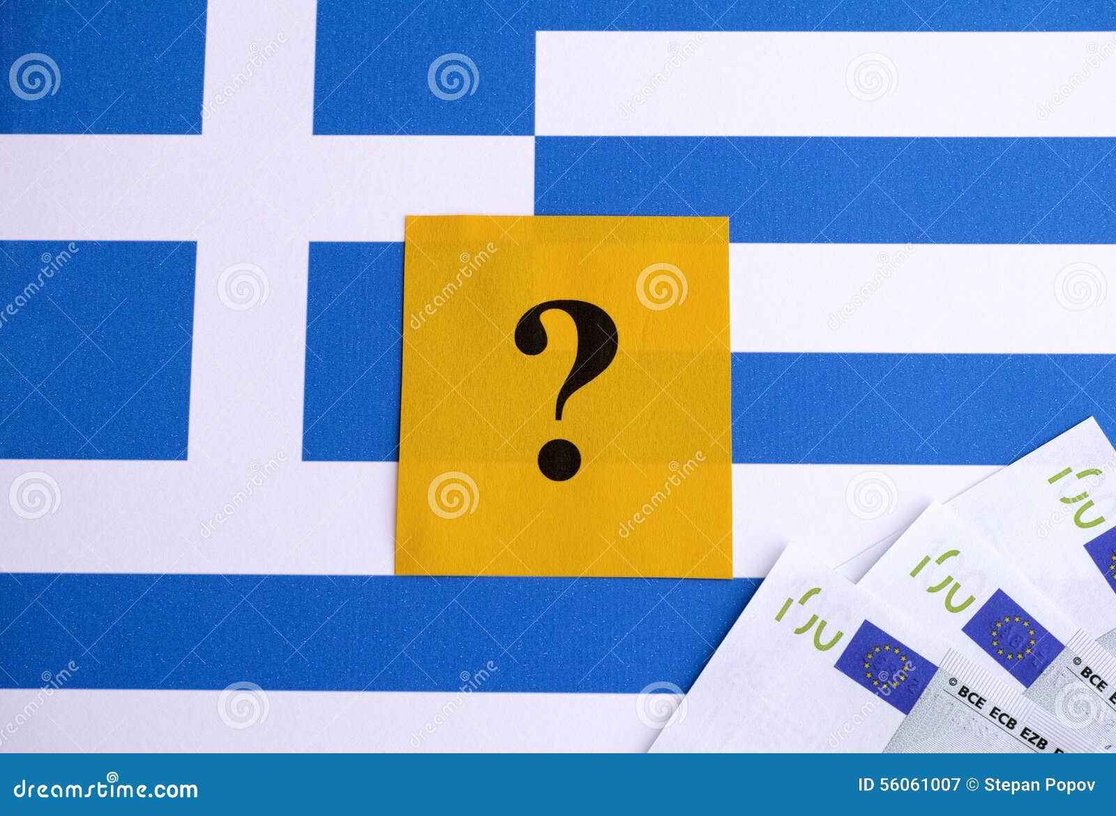 Flag of Greece with Question Mark and Euro Banknotes Stock Image ...