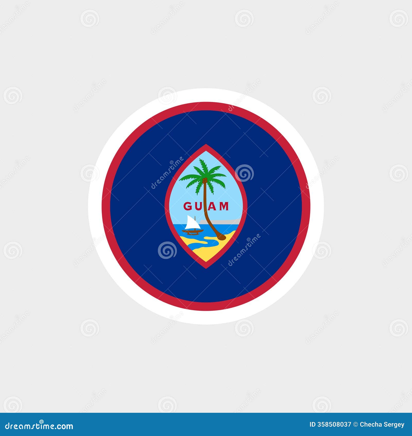 Flag of Guam. Blue and Red Flag with a Palm Tree of the Island of Guam ...
