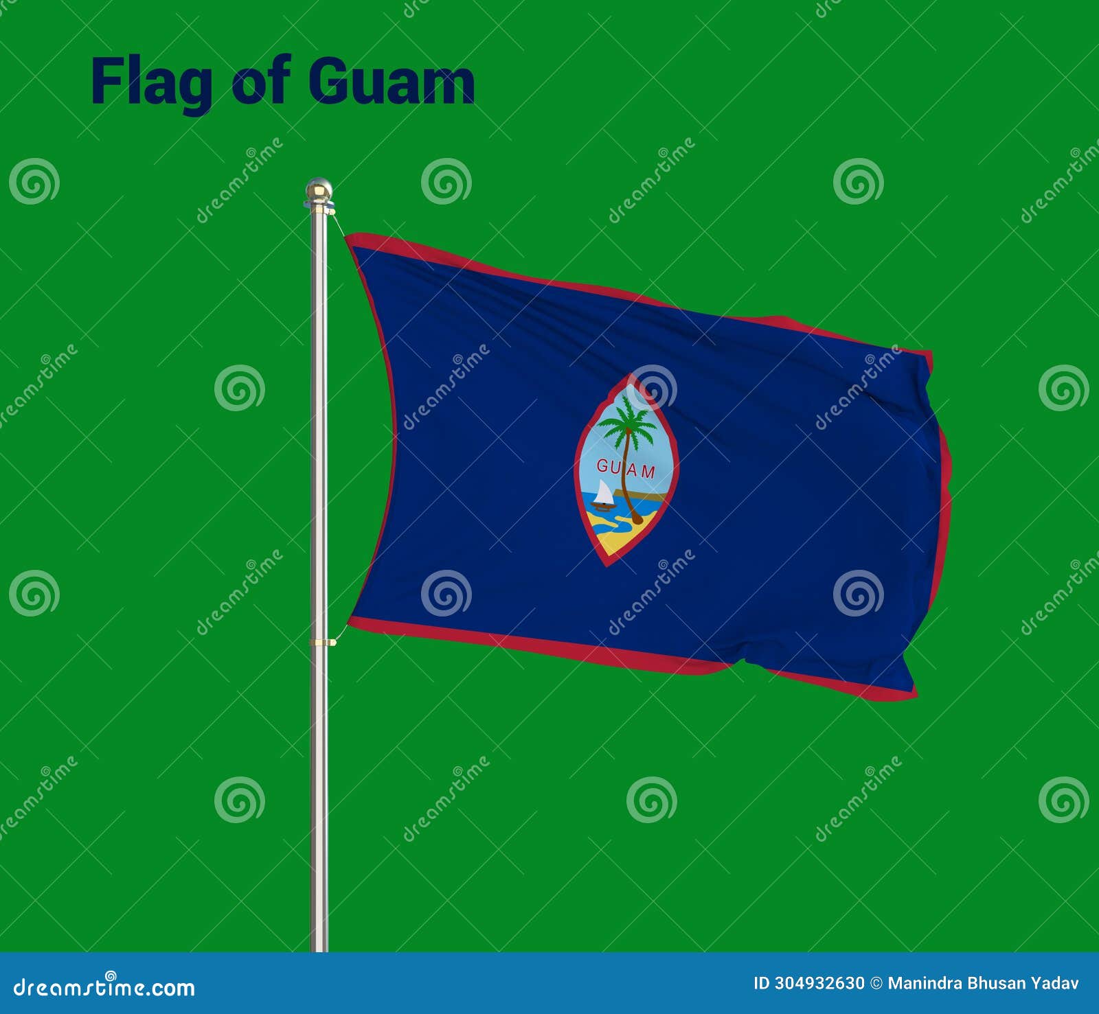 Guam National Flag Waving In The Wind On Clouds Sky. High Quality ...
